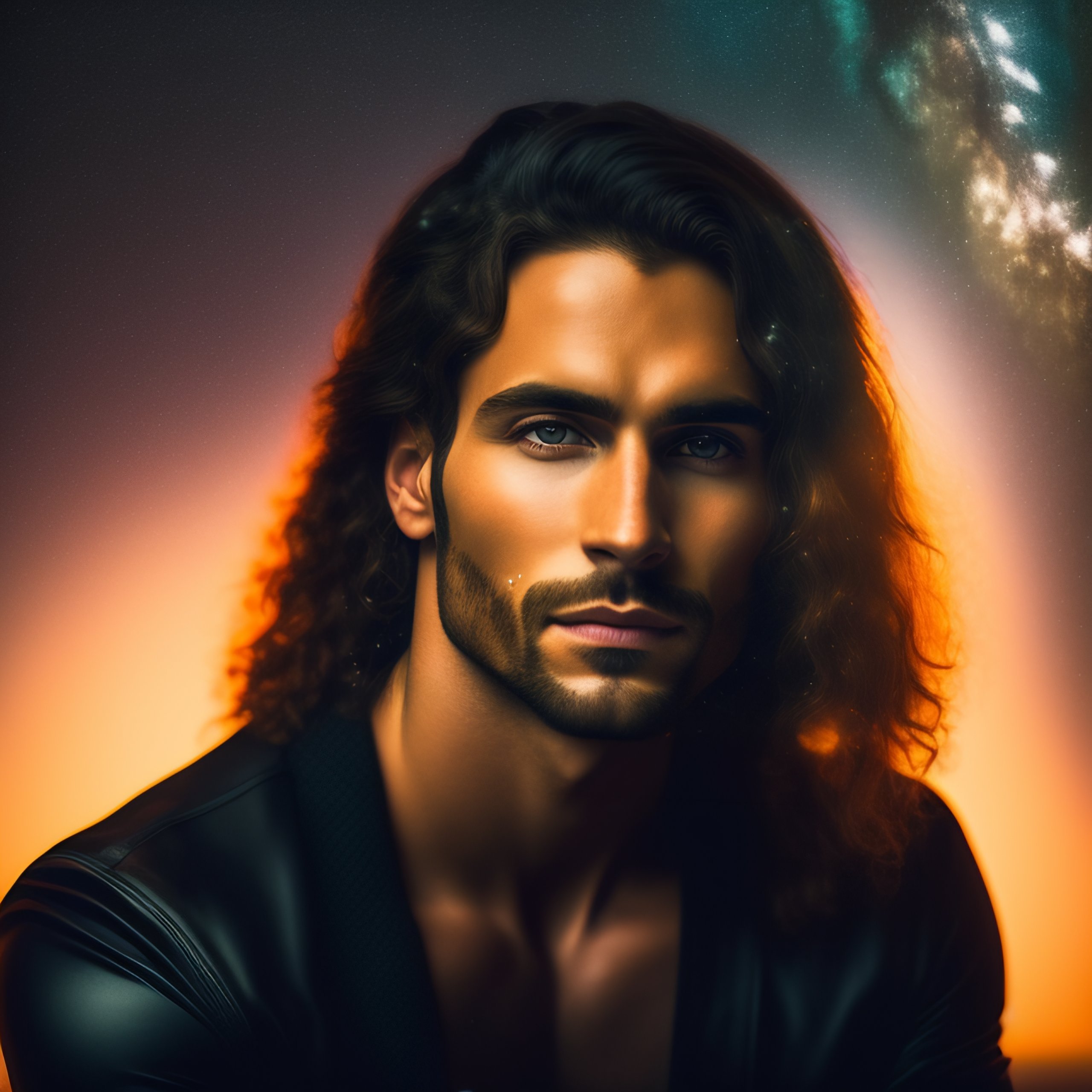 Lexica - A man sitting on with pitch-black background