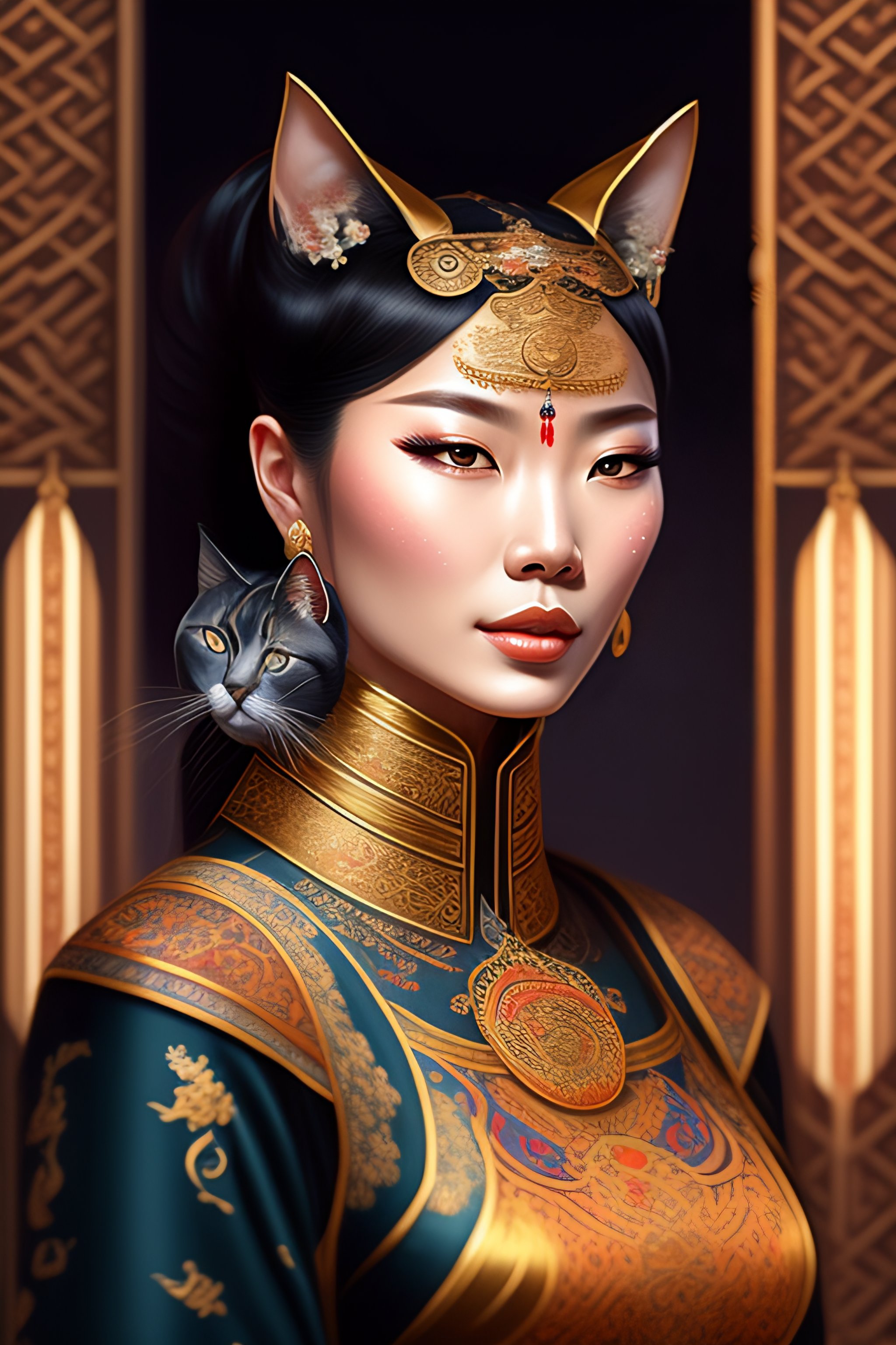 Lexica - Portrait of siames cat, machine face, upper body, decorated ...