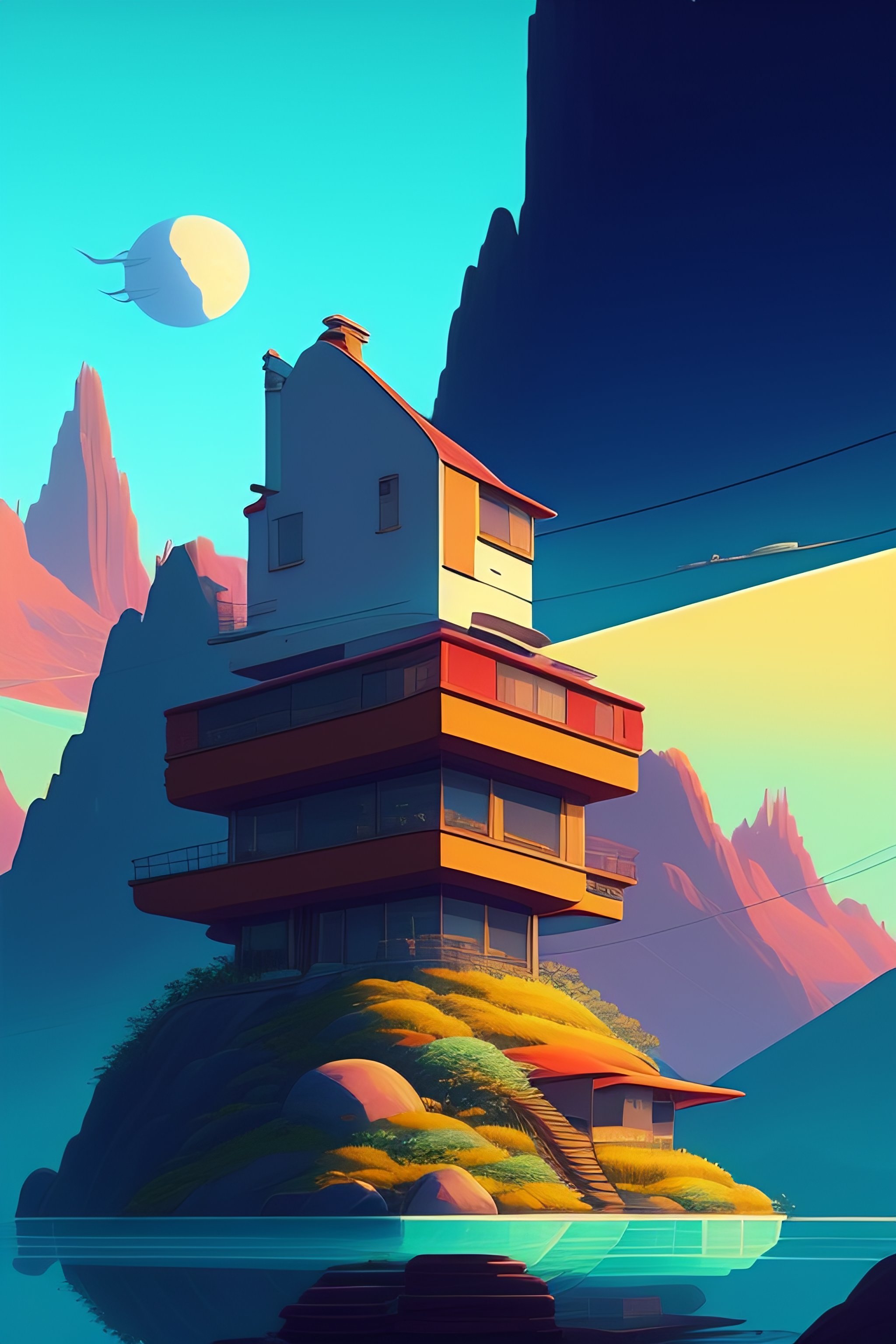 Lexica - House on a city mountain, sharp focus, james gilleard, akira ...