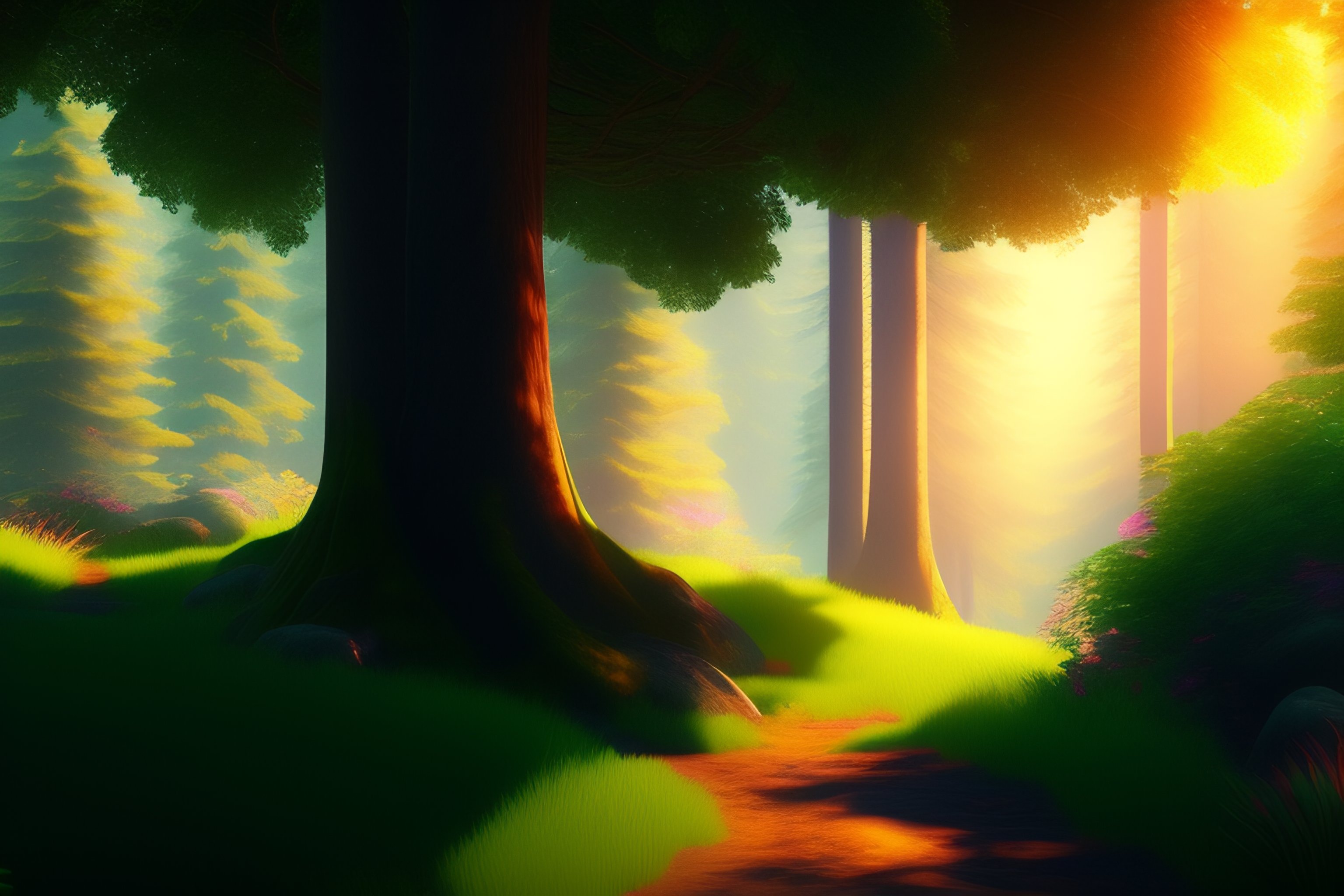 Lexica - Overlooking a big forest with a lot of green trees style vivid ...