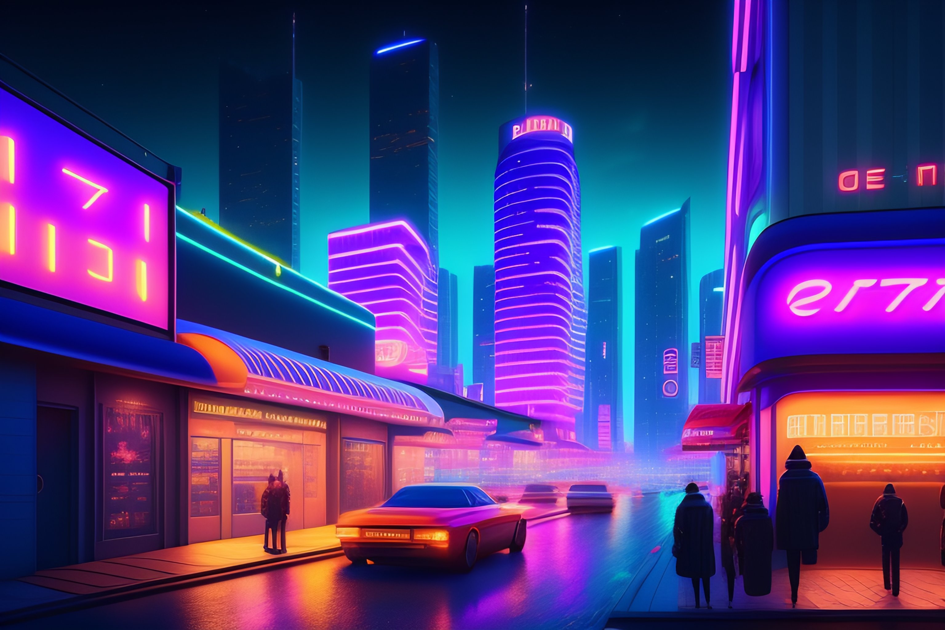 Lexica - Illustration of a crypto city in the metaverse street view ...