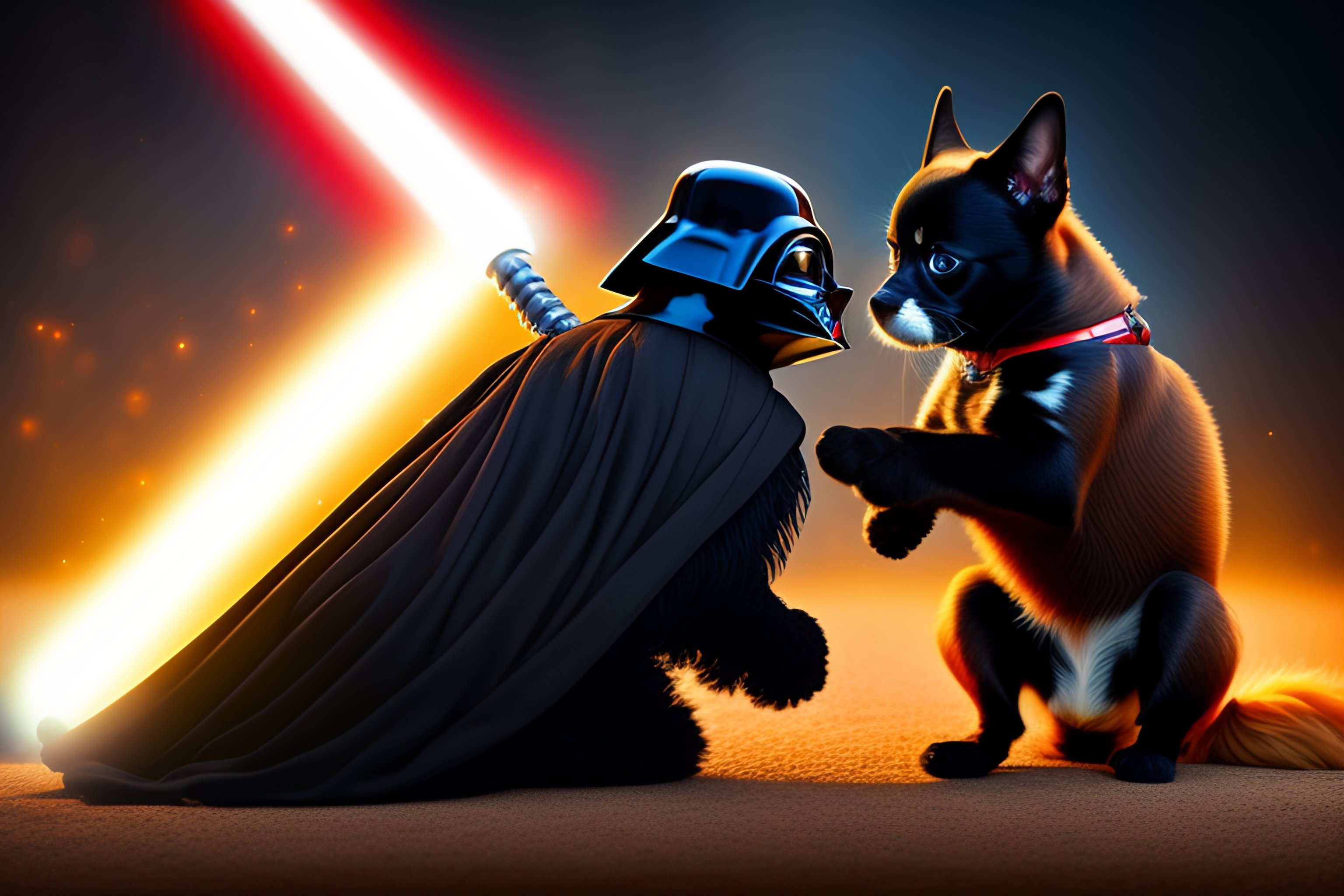 Lexica - Star wars Darth vadar fighting with a dog