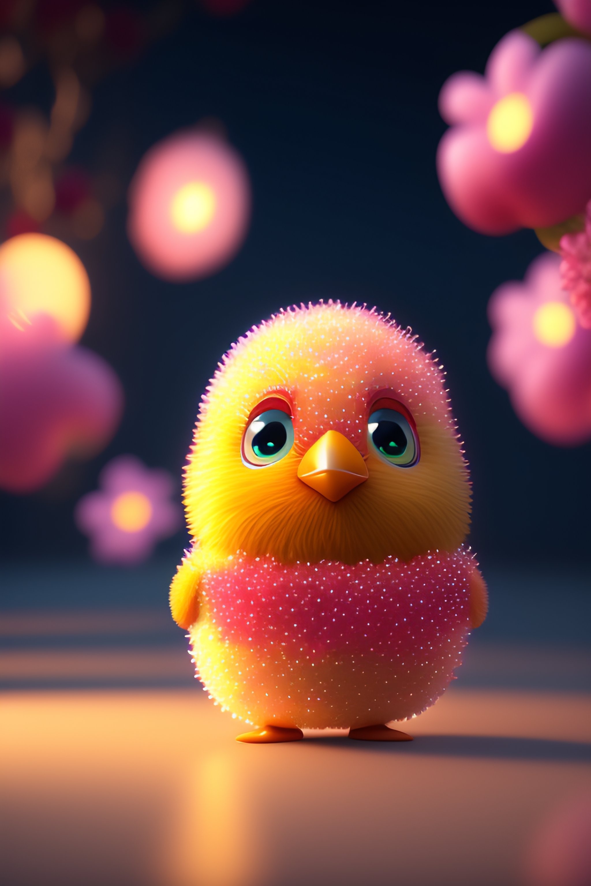 Lexica - A super cute Pixar chicken baby in the distance, plush toy ...