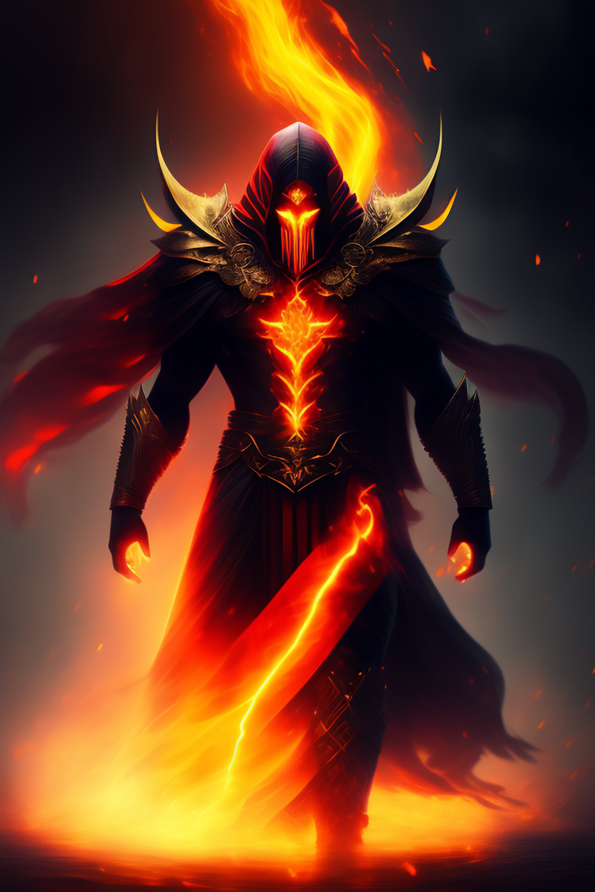 Lexica - Fullbody image of a god of death and destruction, two glowing ...