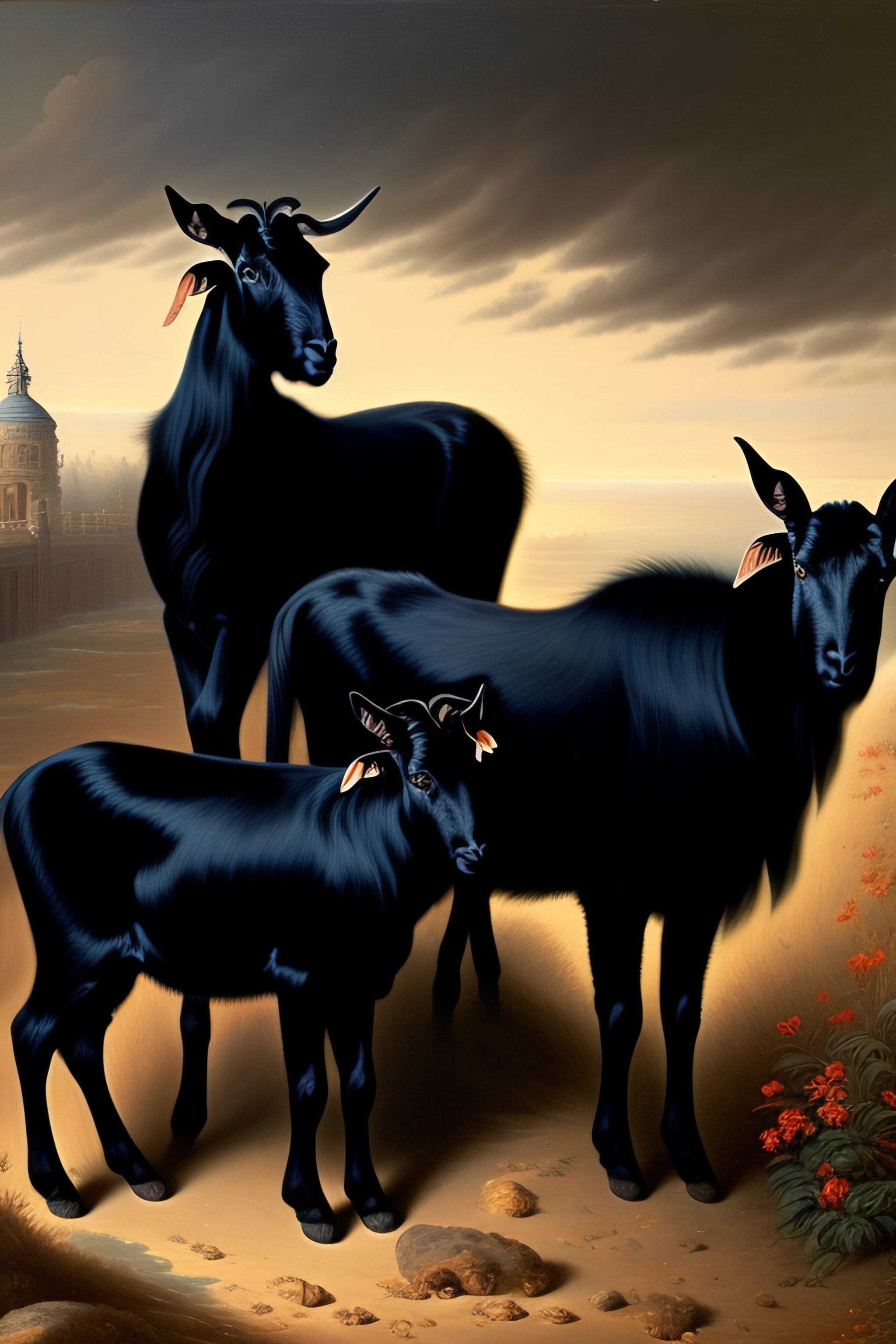 Lexica - Victorian painting of million of black goats floating