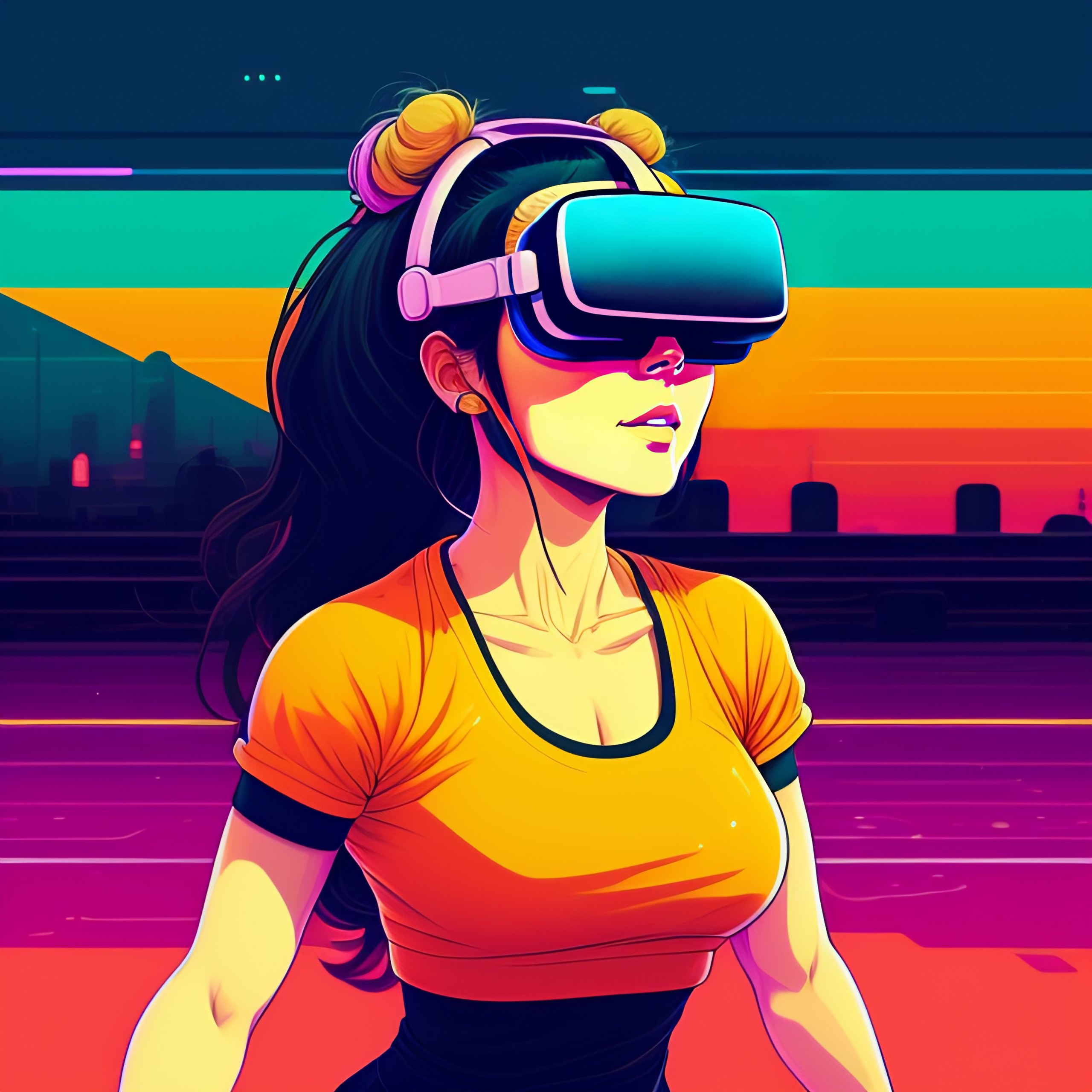 Lexica - Woman doing a workout with a vr headset, style of laurie greasley, studio ghibli, akira ...