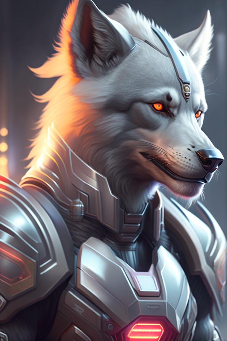 Lexica - Portrait painting of a cybernetic grey werewolf with power ...