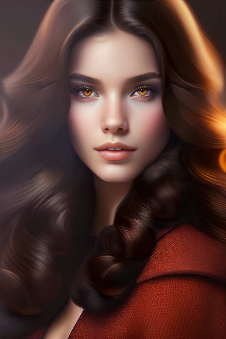 Lexica - Big, sleepy honey-colored eyes... long, round, dark brown hair ...