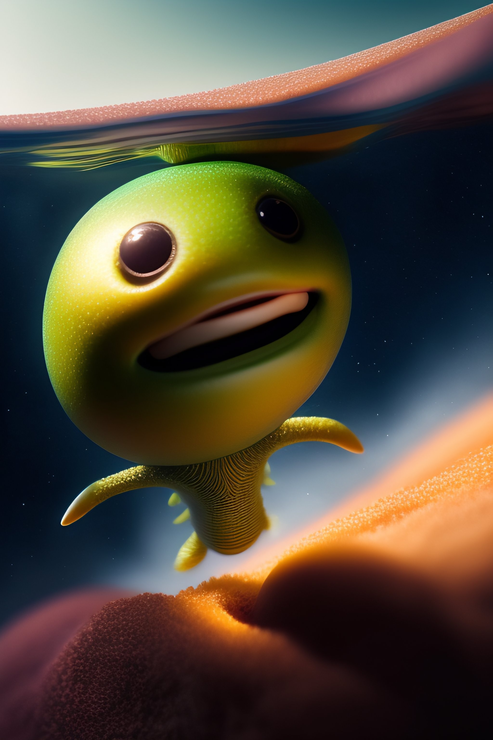 Lexica - A smiling alien under the see who has one hand and four legs ...