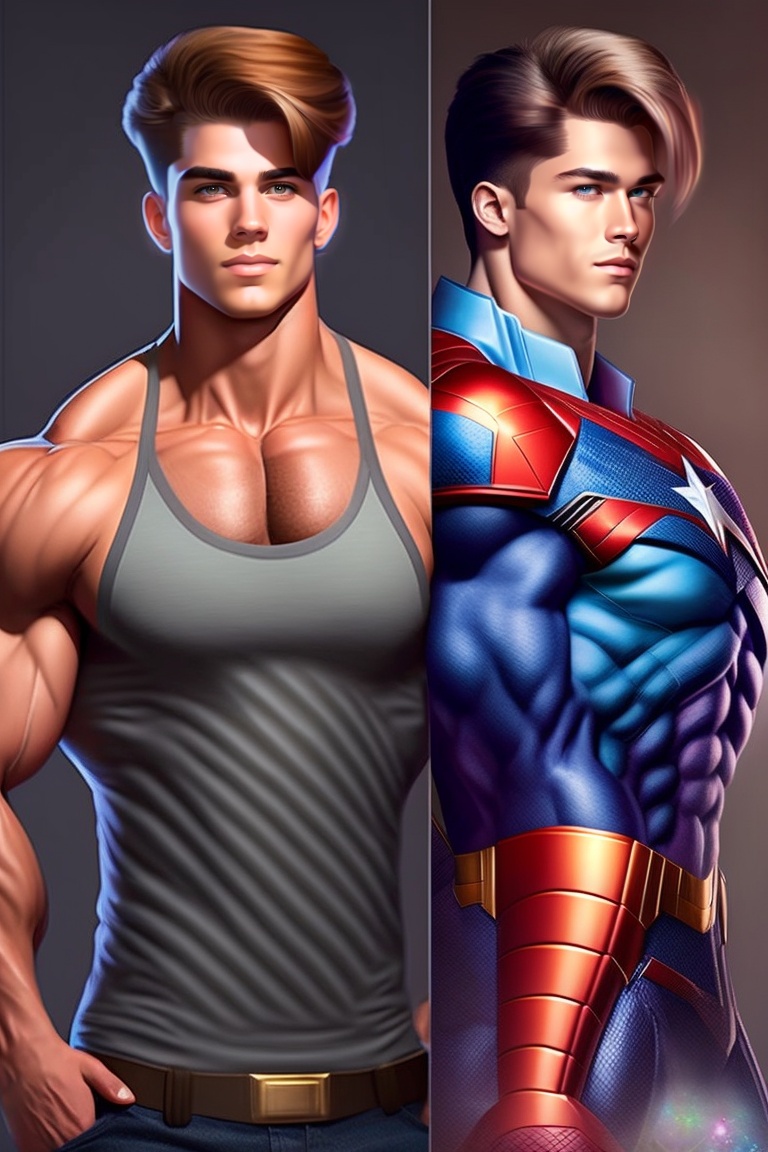 Lexica - A before/after picture, of a teenager growing muscles, marvel ...