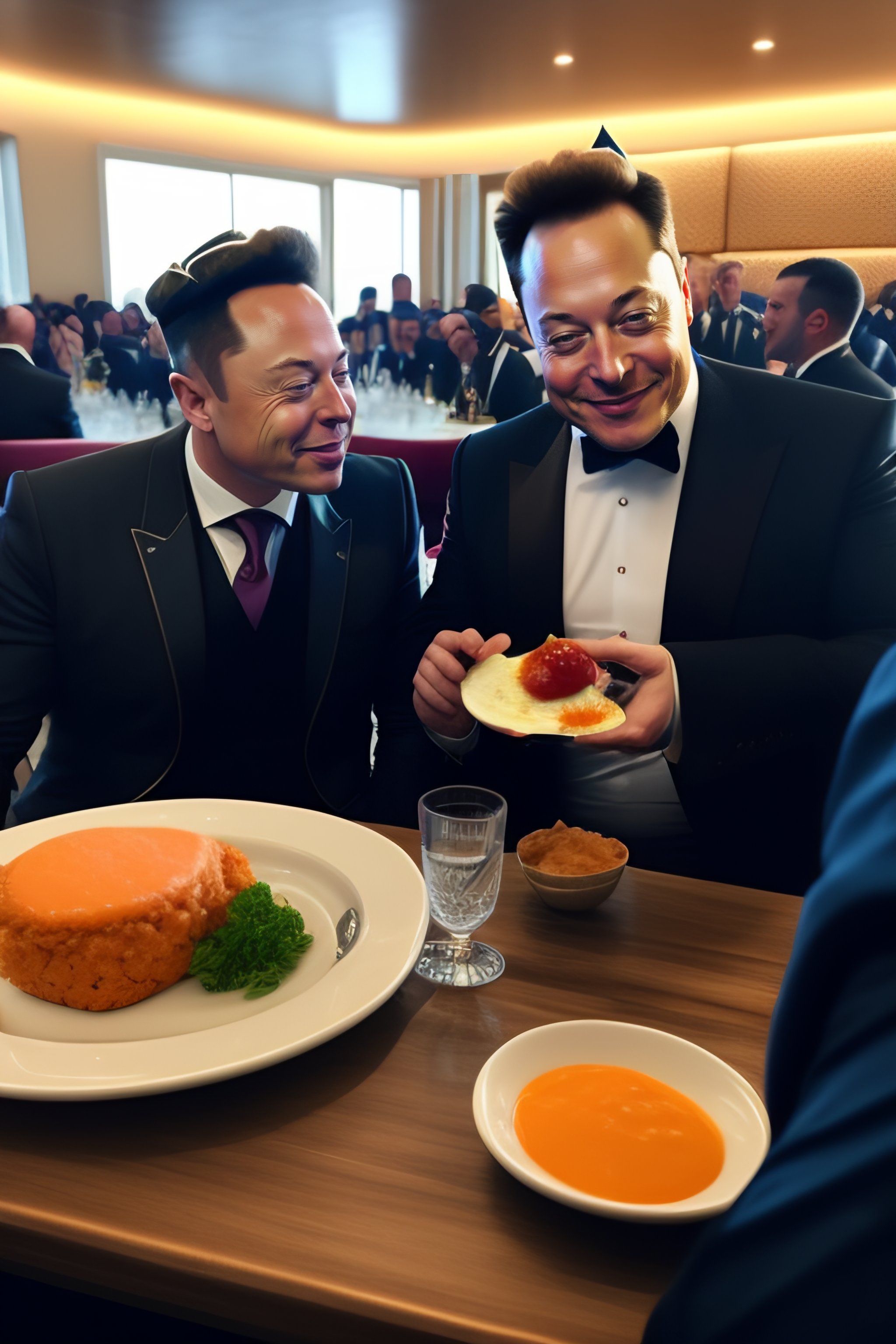 Lexica - Elon musk eating Gefilte fish with carrot on the top in ...