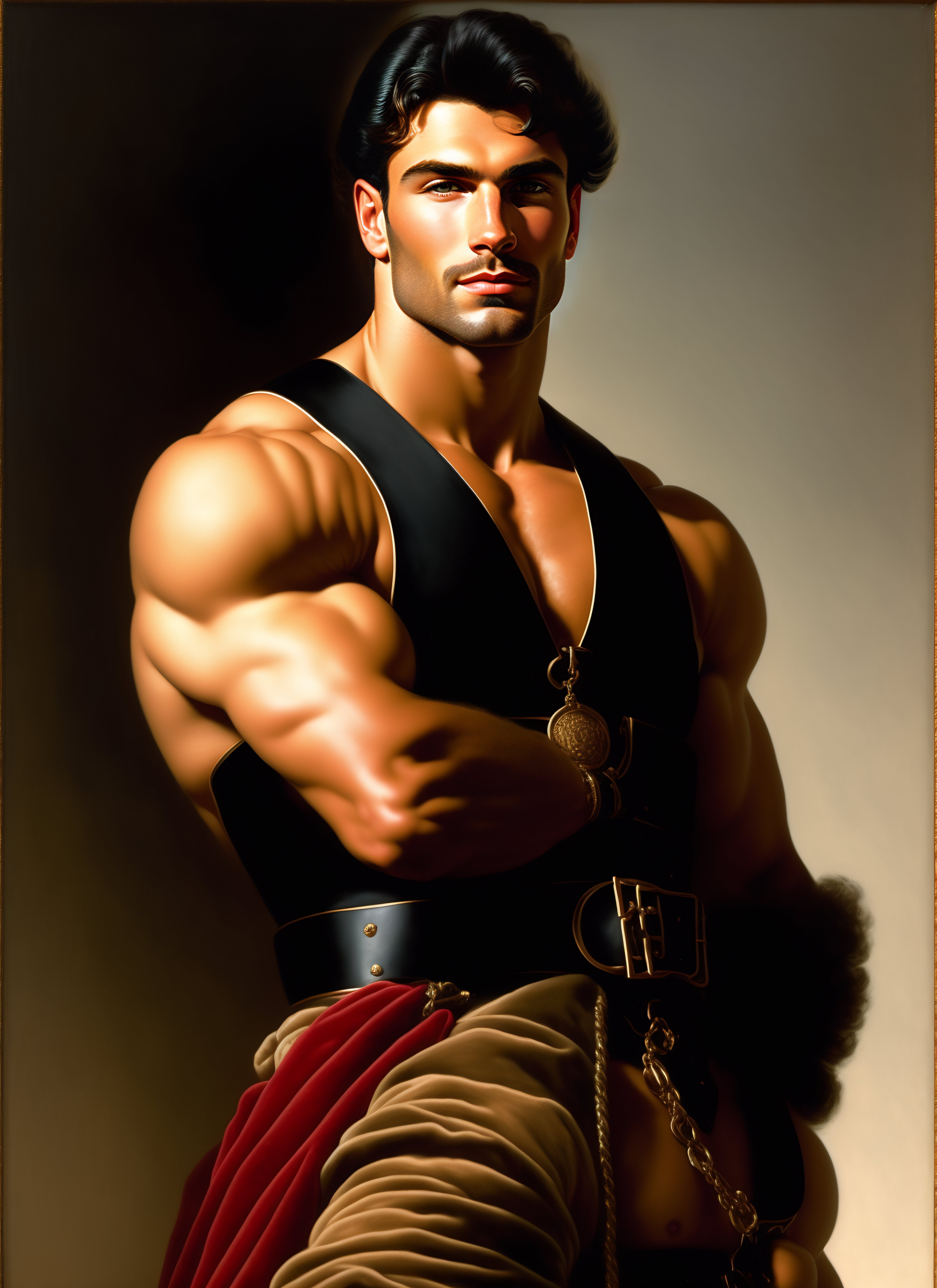 Lexica - A color oil portrait painting of a handsome muscular man ...