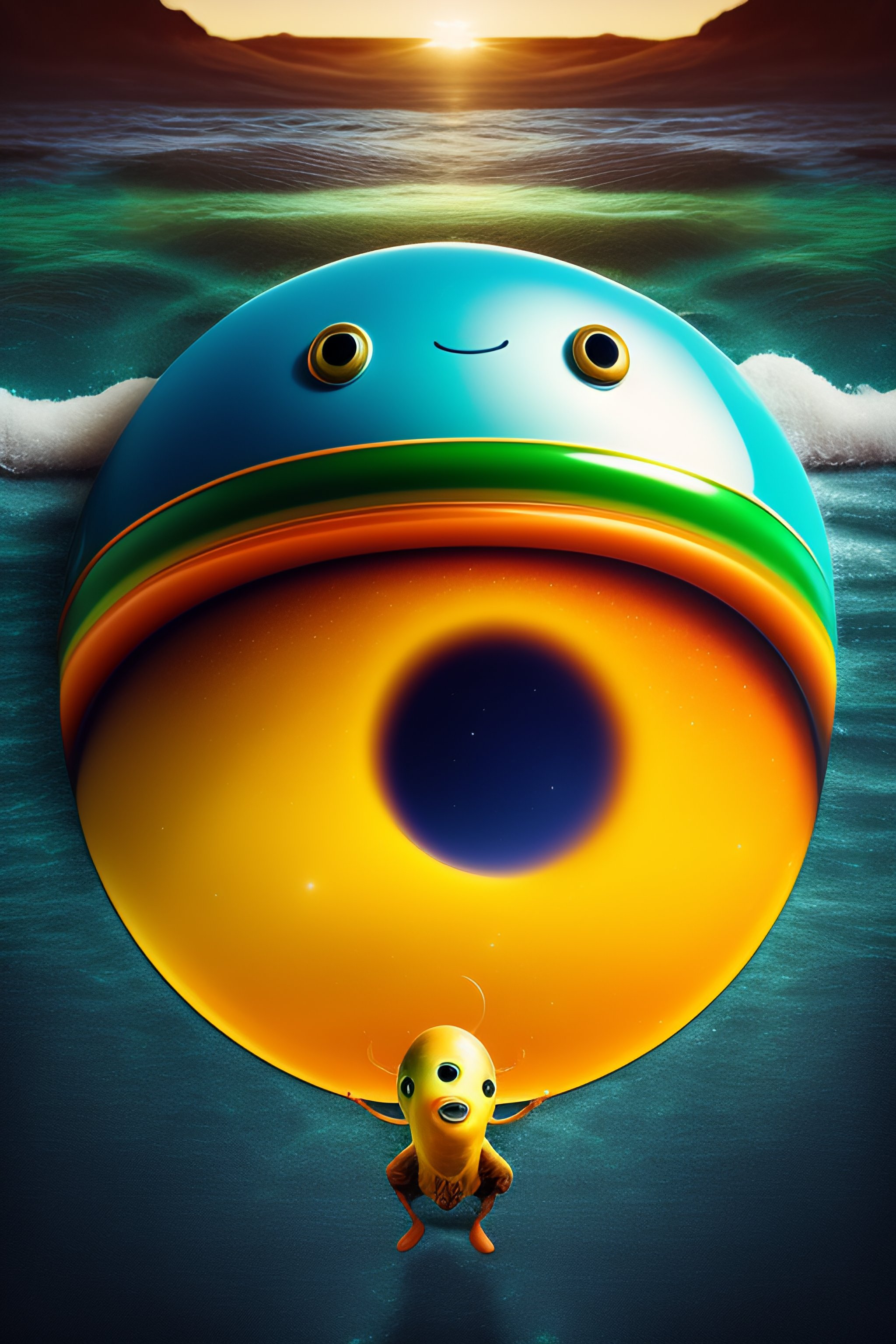 Lexica - A smiling alien with four legs and one hand under the see, a ...