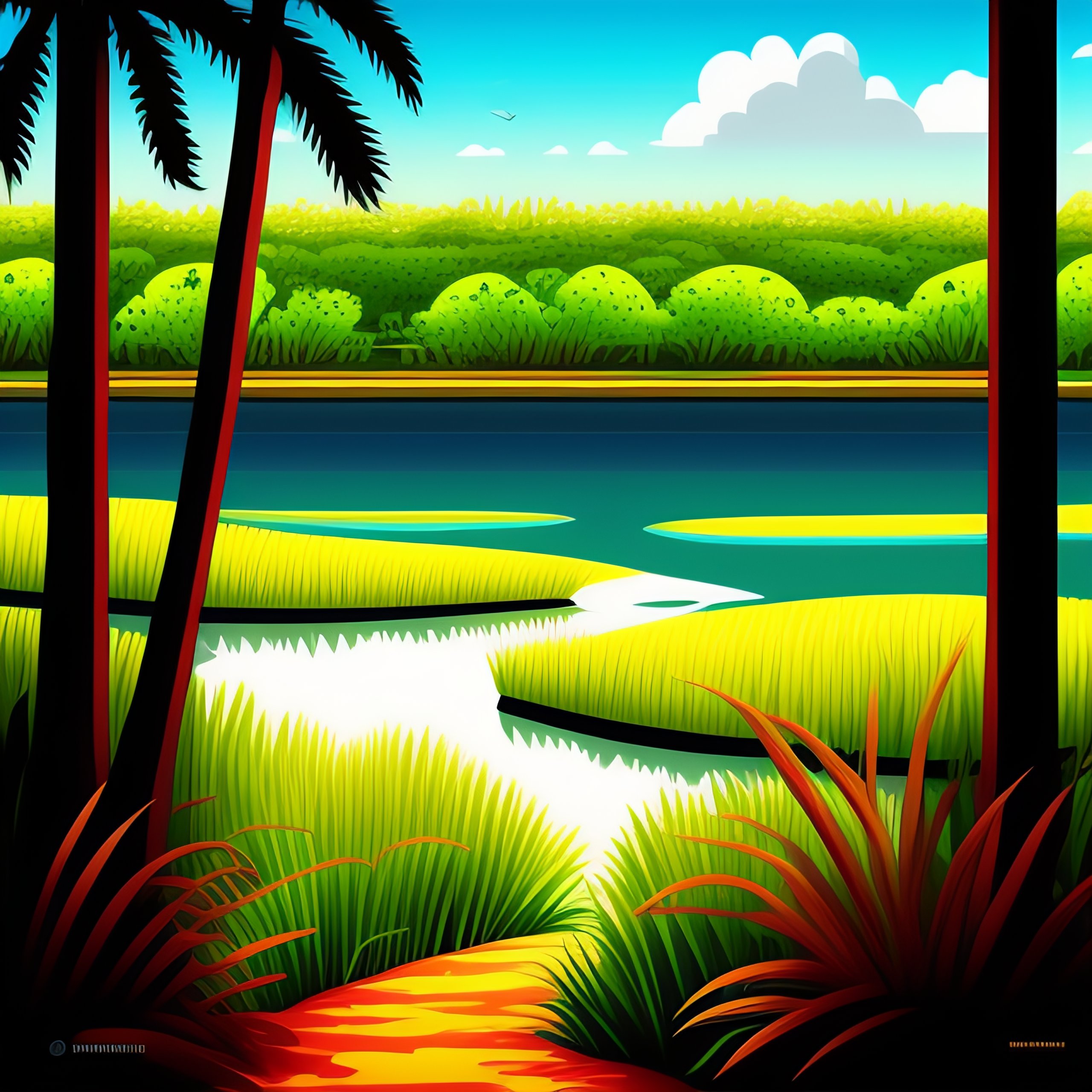 Lexica - Everglades national park background, cartoon illustration style