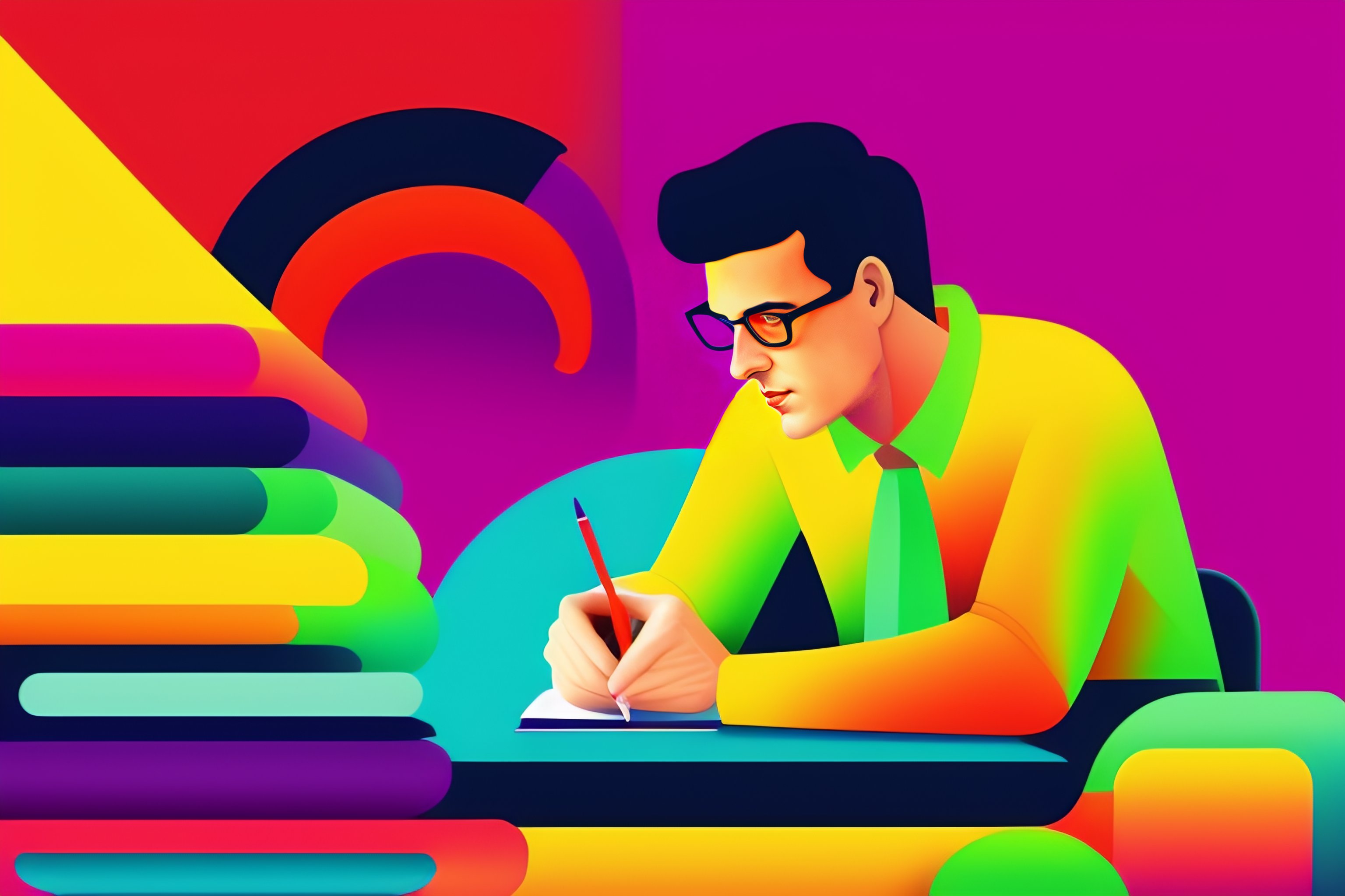 Lexica - Graphic illustration of a man writing a cover letter for an ...