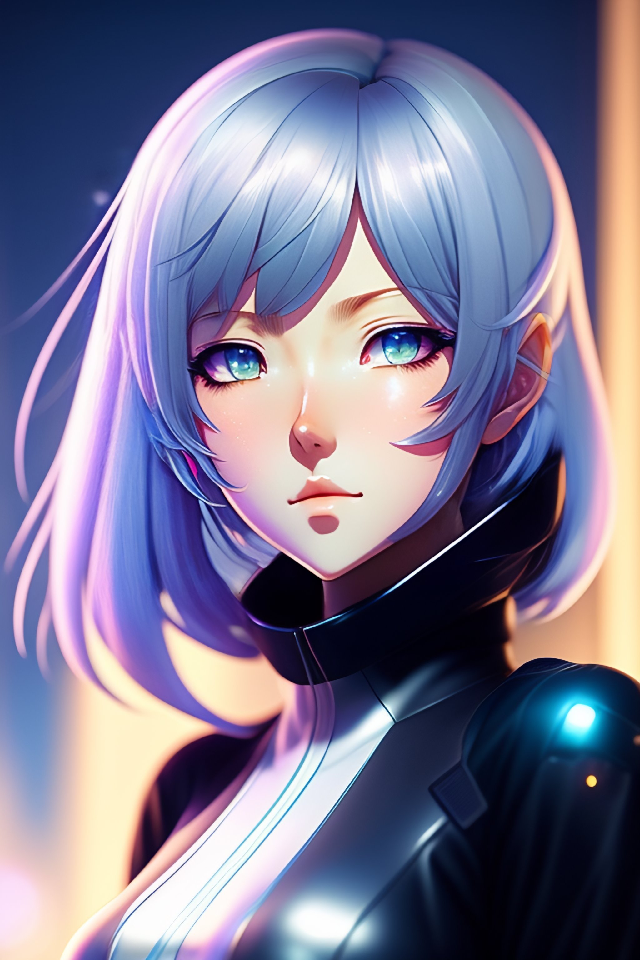 Lexica - Young adult Anime android girl with silver hair, blue eyes ...