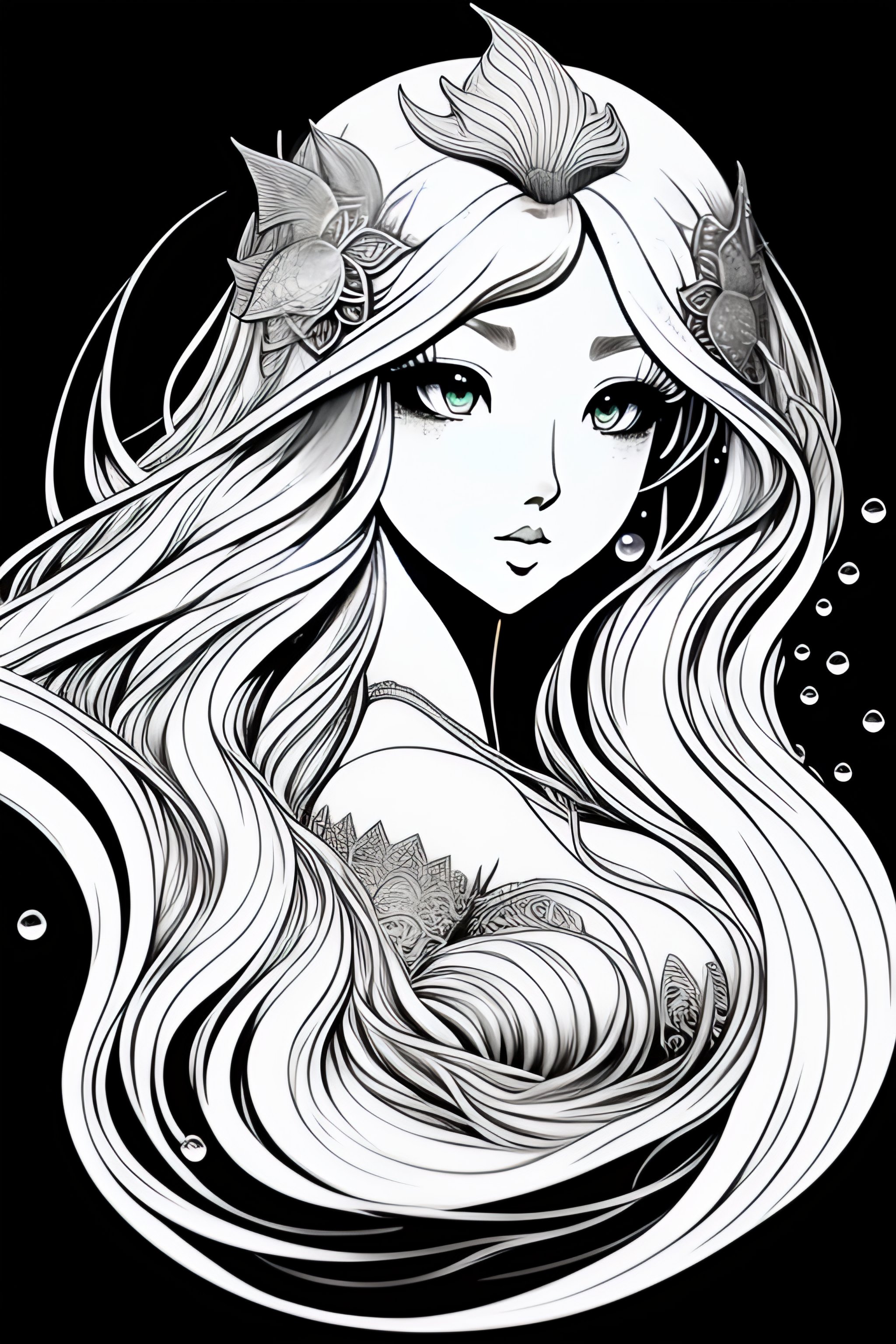 Lexica - Mermaid with long scaled tail, long angle shot, long flowing ...