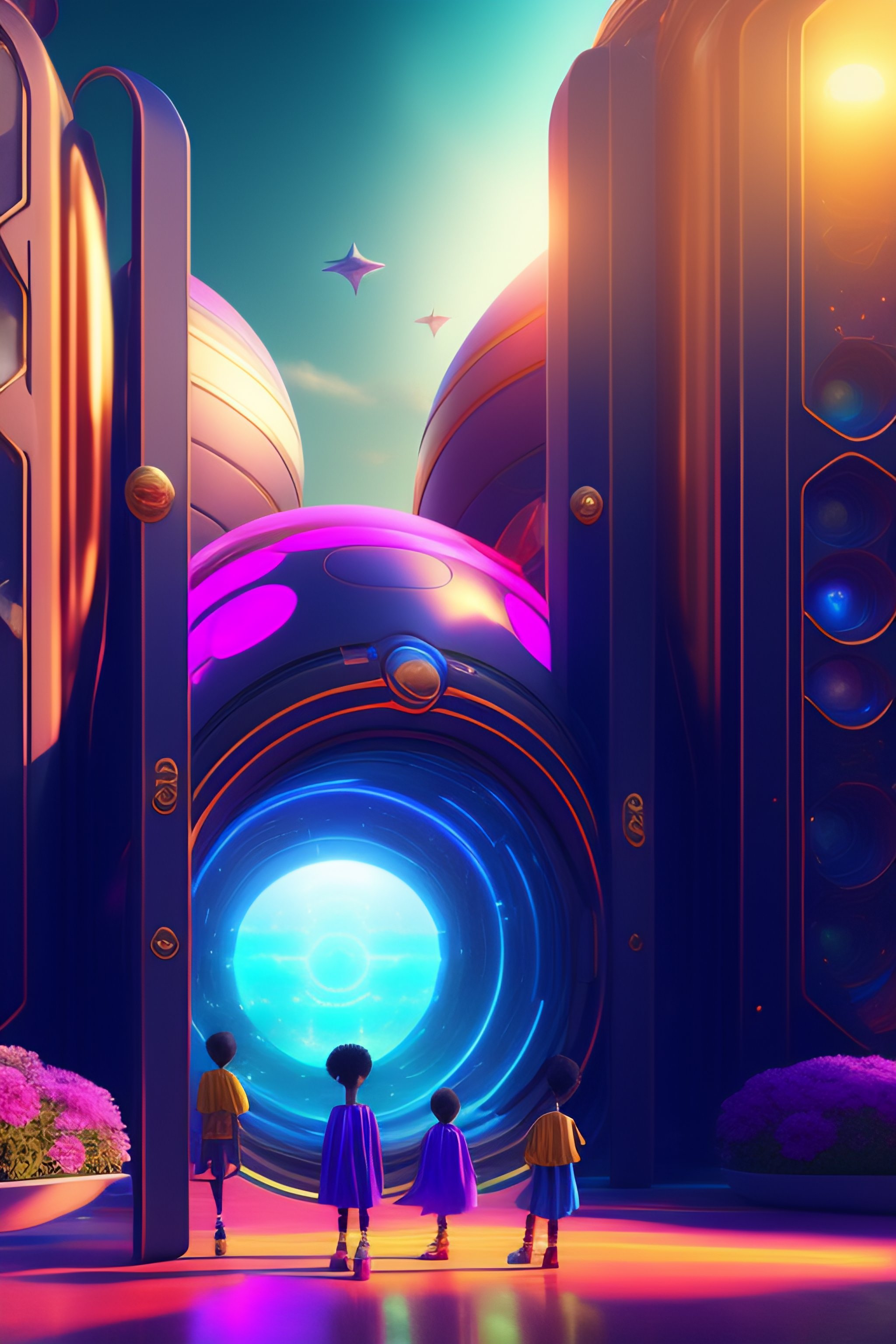 Lexica - An 8k resolution matte painting of black children building a ...