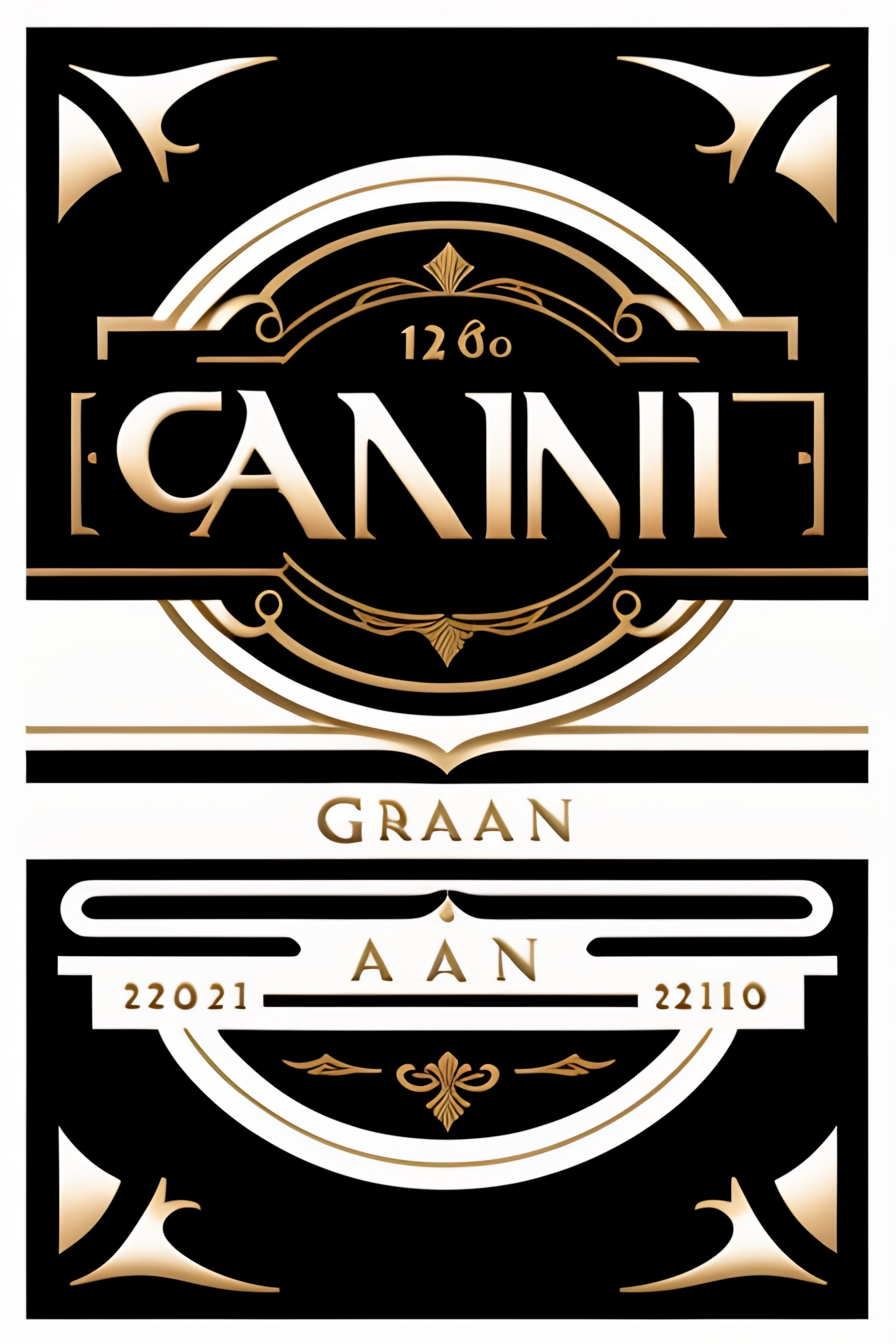 Lexica - "Gran" logo nameplate, Art Deco black and white style