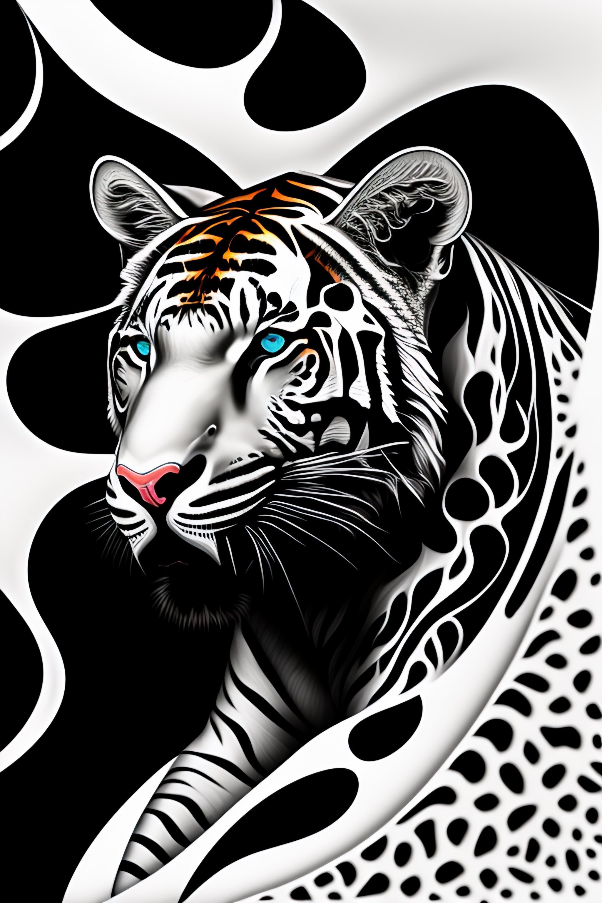 Lexica - Saber tooth tiger skull, black and white, Alex Grey, fractal ...