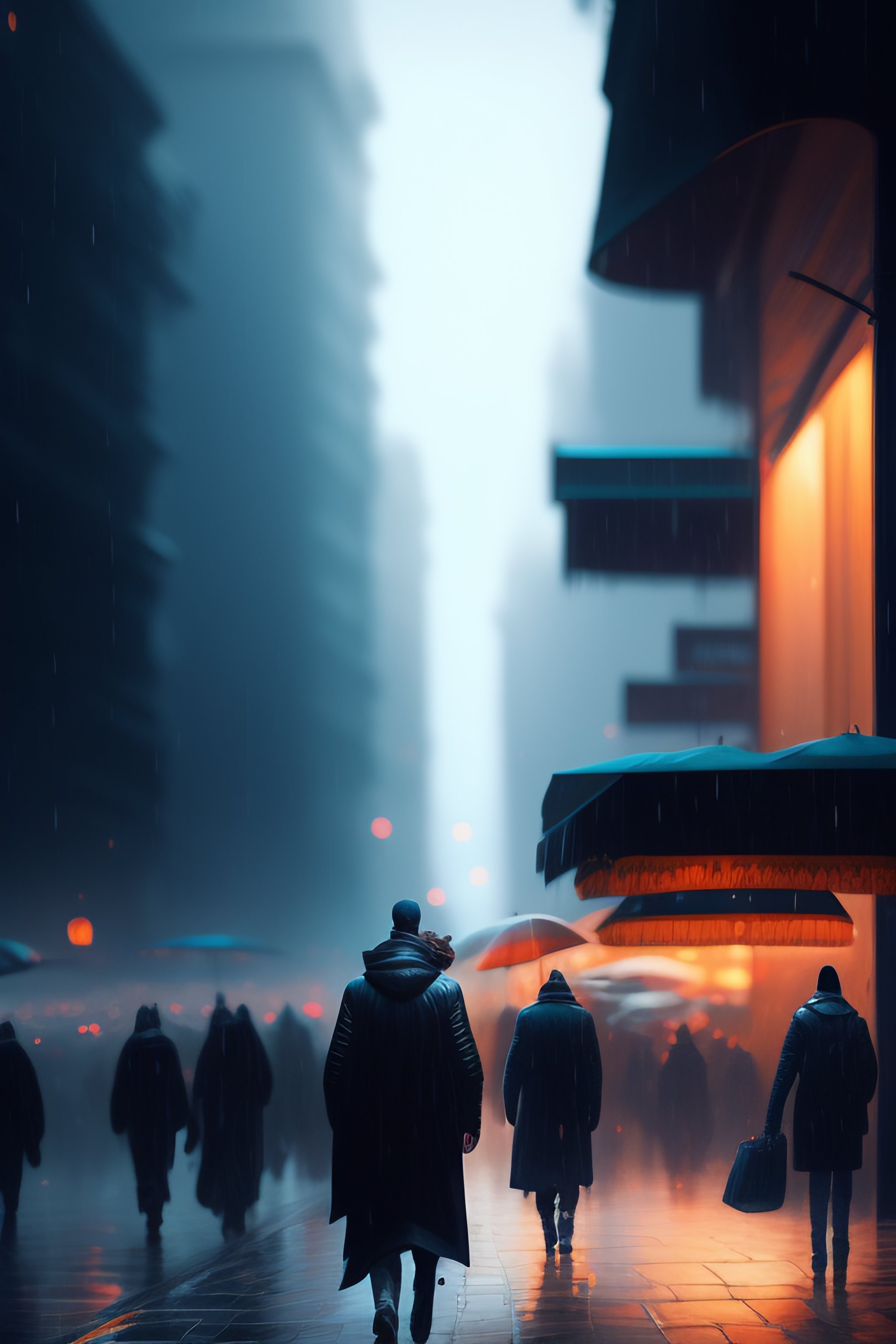 Lexica - Abstract crowd walking at night, raining, crowd reflex, depth ...