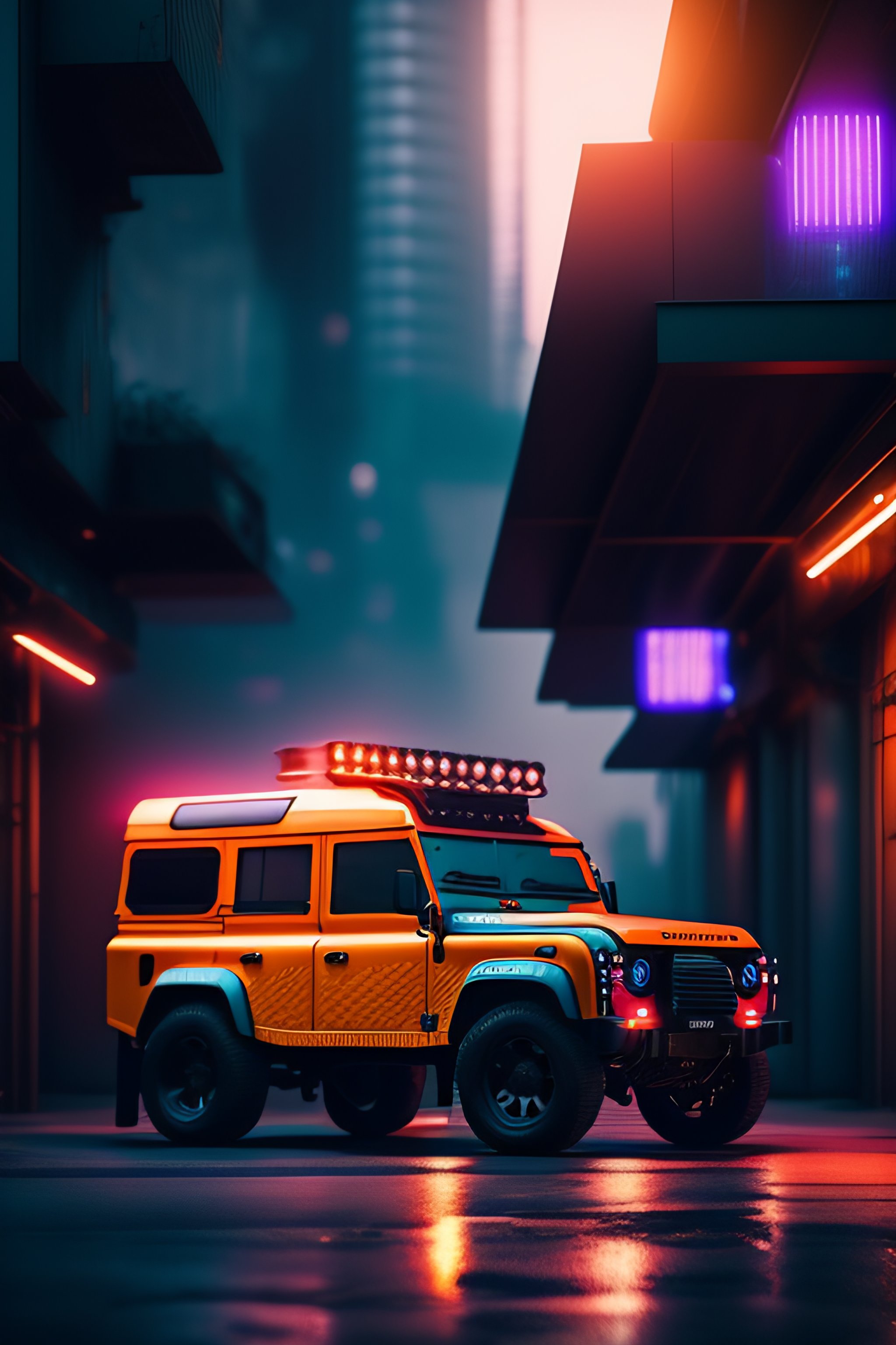 Lexica - Cyberpunk car land rover defender on the background of drak ...