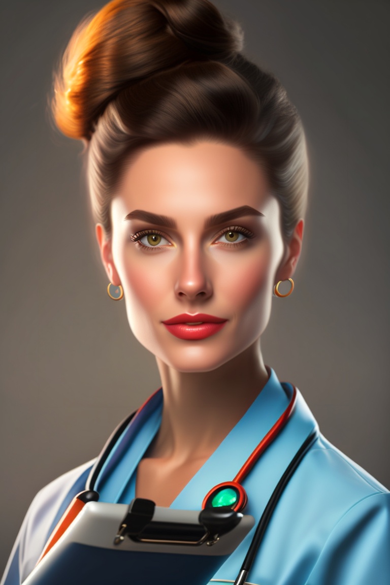 Lexica - Female doctor with small lips, confident, serious, carrying a ...