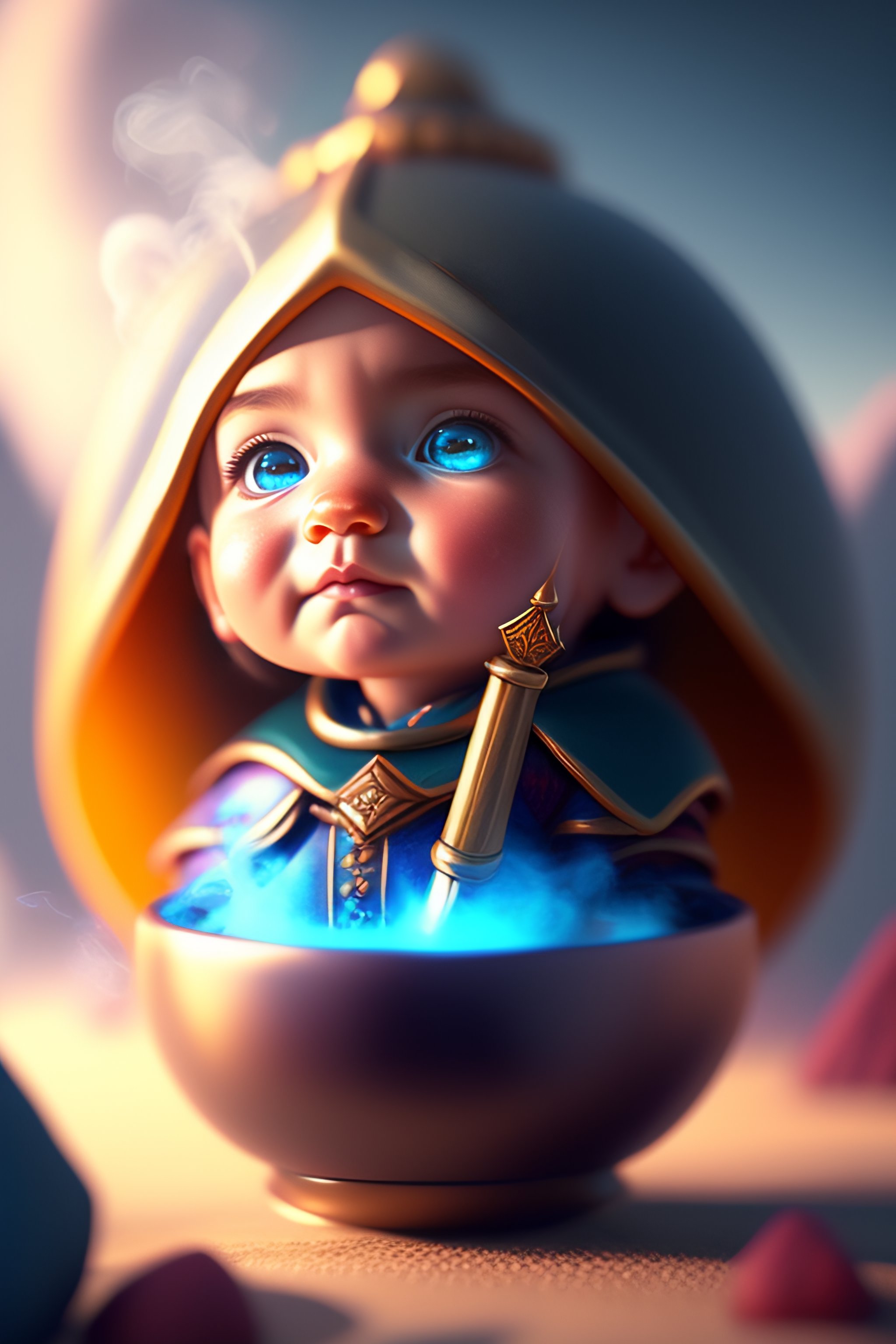 Lexica - Mage smoking pipe, baby, tiny, small, glacier landscape, D&D ...