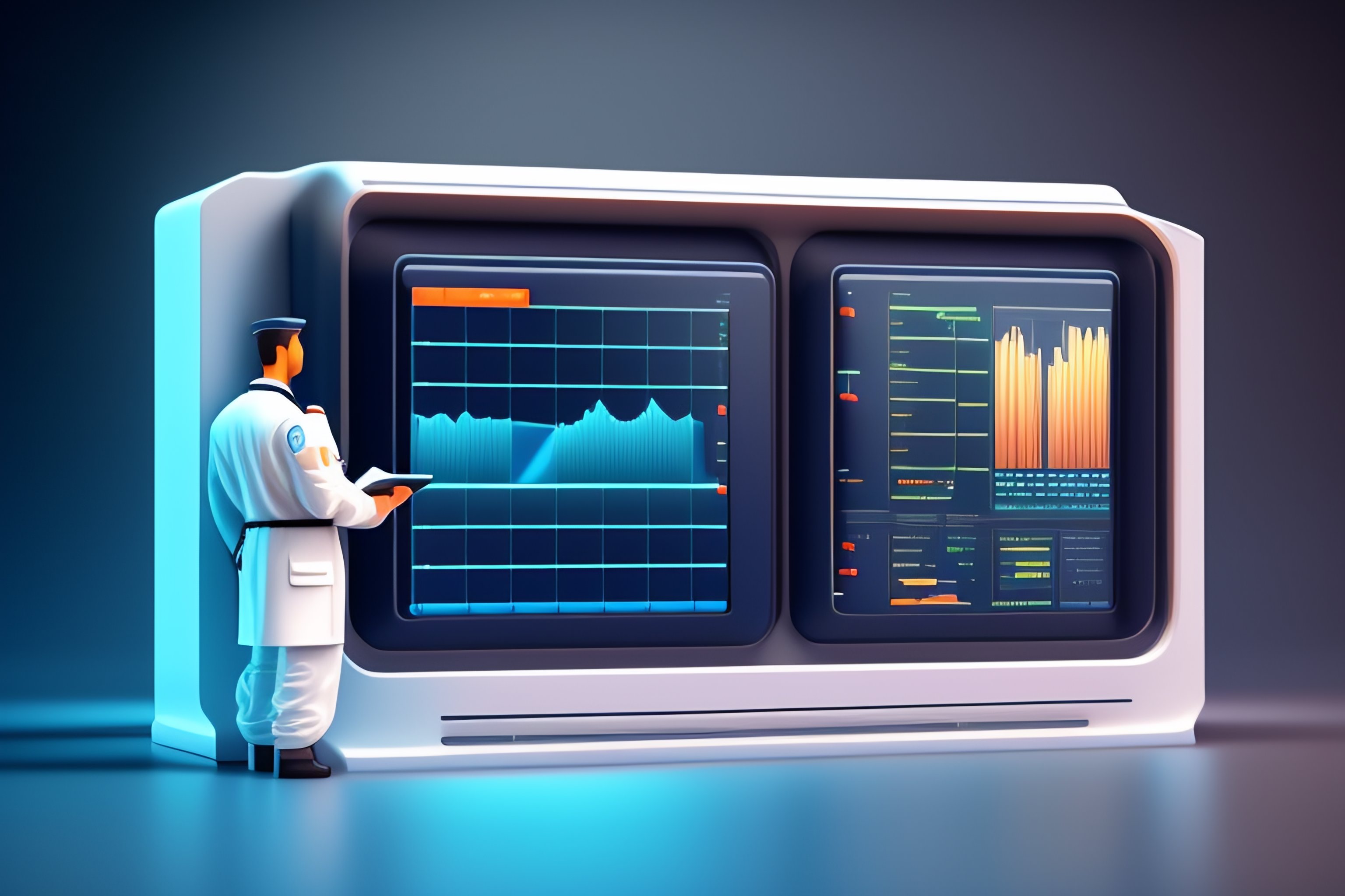 Lexica - Two scientist trying to figure out a data console panel, 3d ...