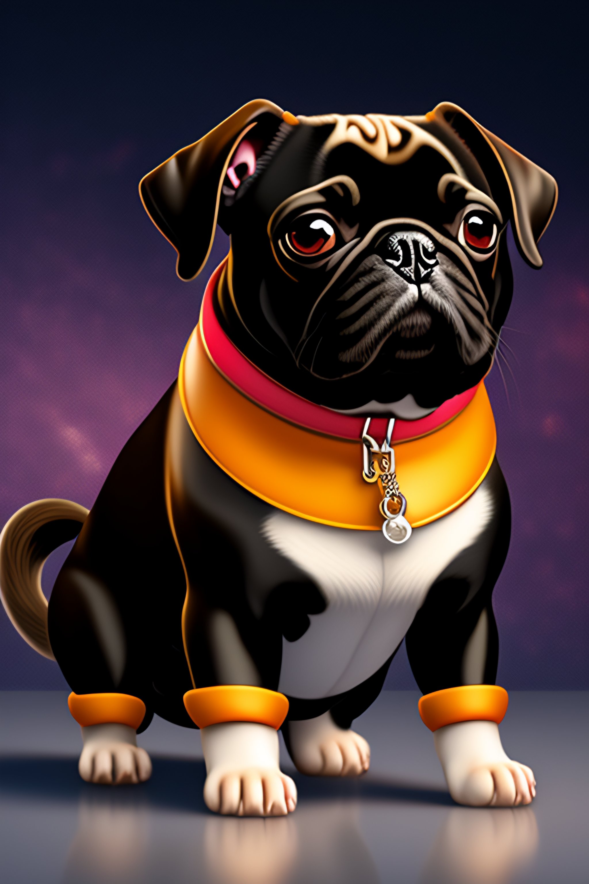 Lexica - Black Pug, Anime style, Fullbody,with a collar written tuty
