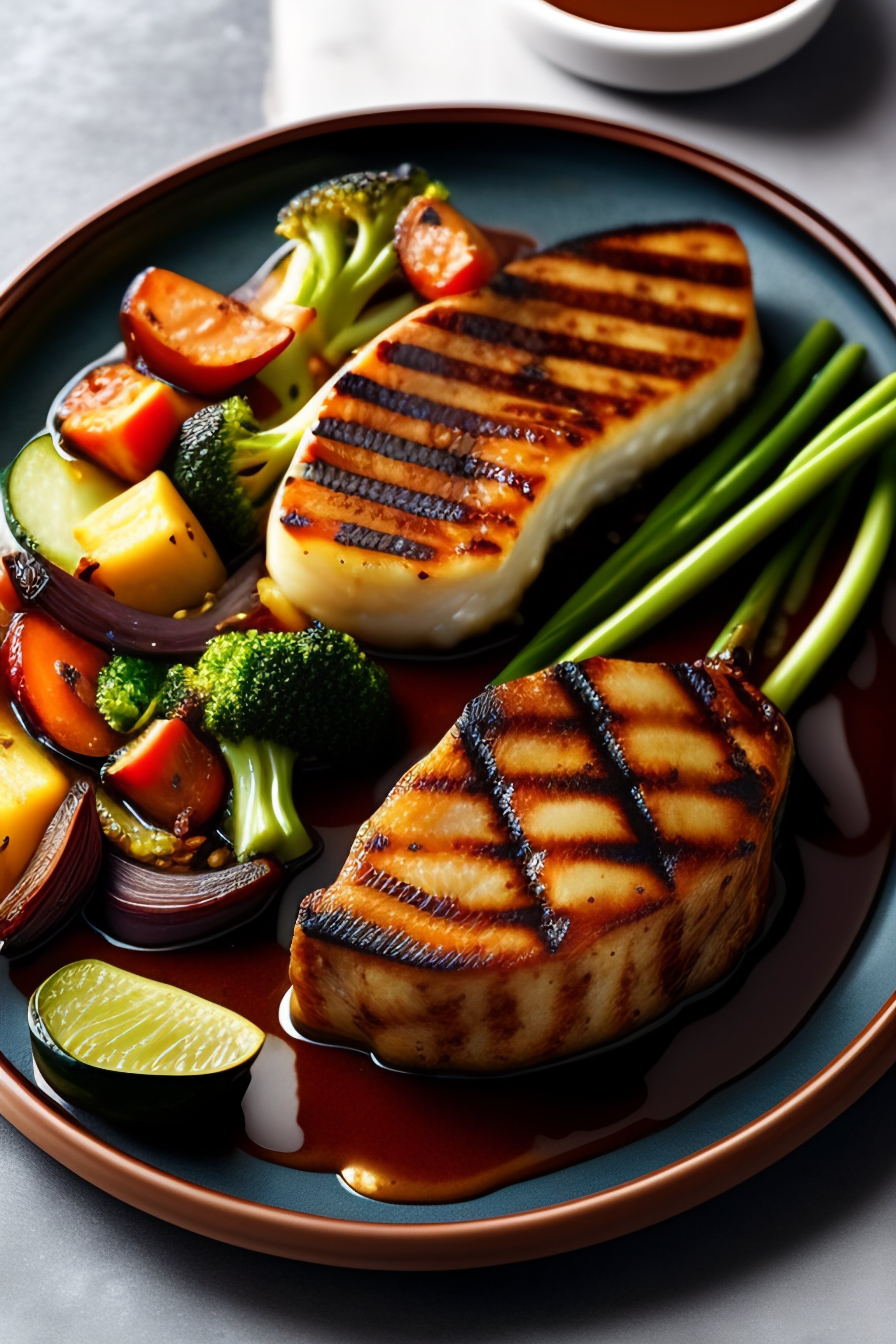 Lexica - Grilled dragon steak served with a side of roasted vegetables