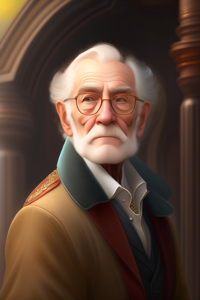 Lexica - A remarkable young-at-heart old man, wise and bold, gazes into ...