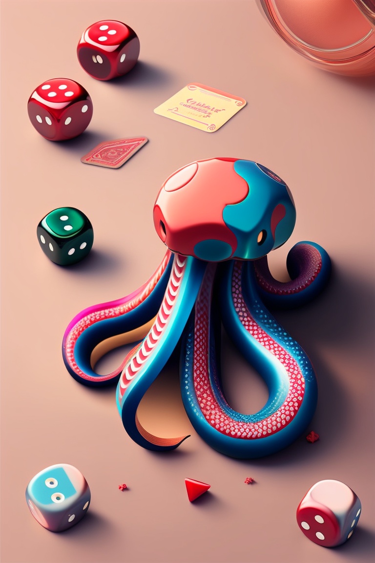Lexica - Manga style. Octopus tentacle with Dice, bruch and cards