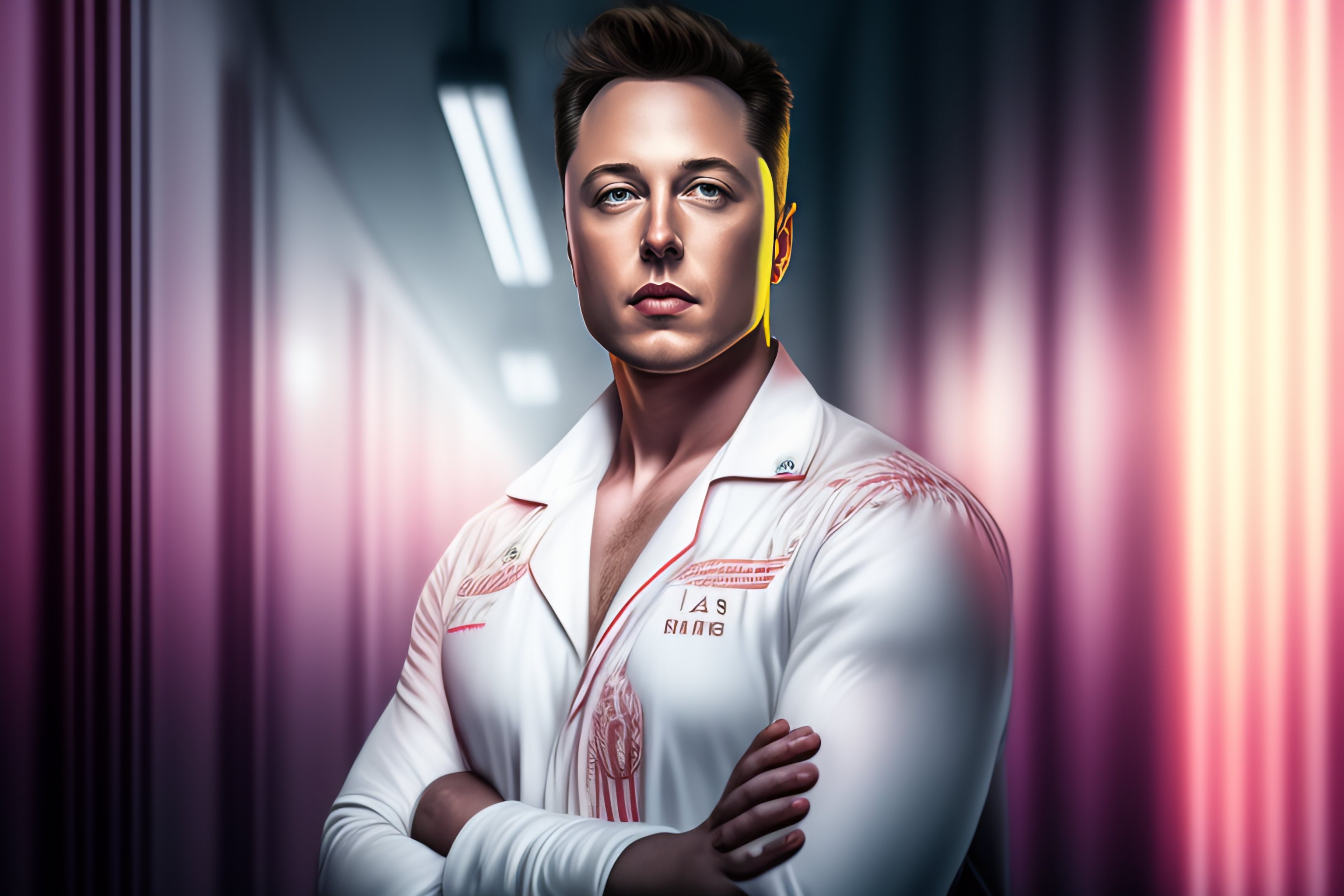 Lexica - A full-body portrait of a blonde Elon Musk wearing white ...