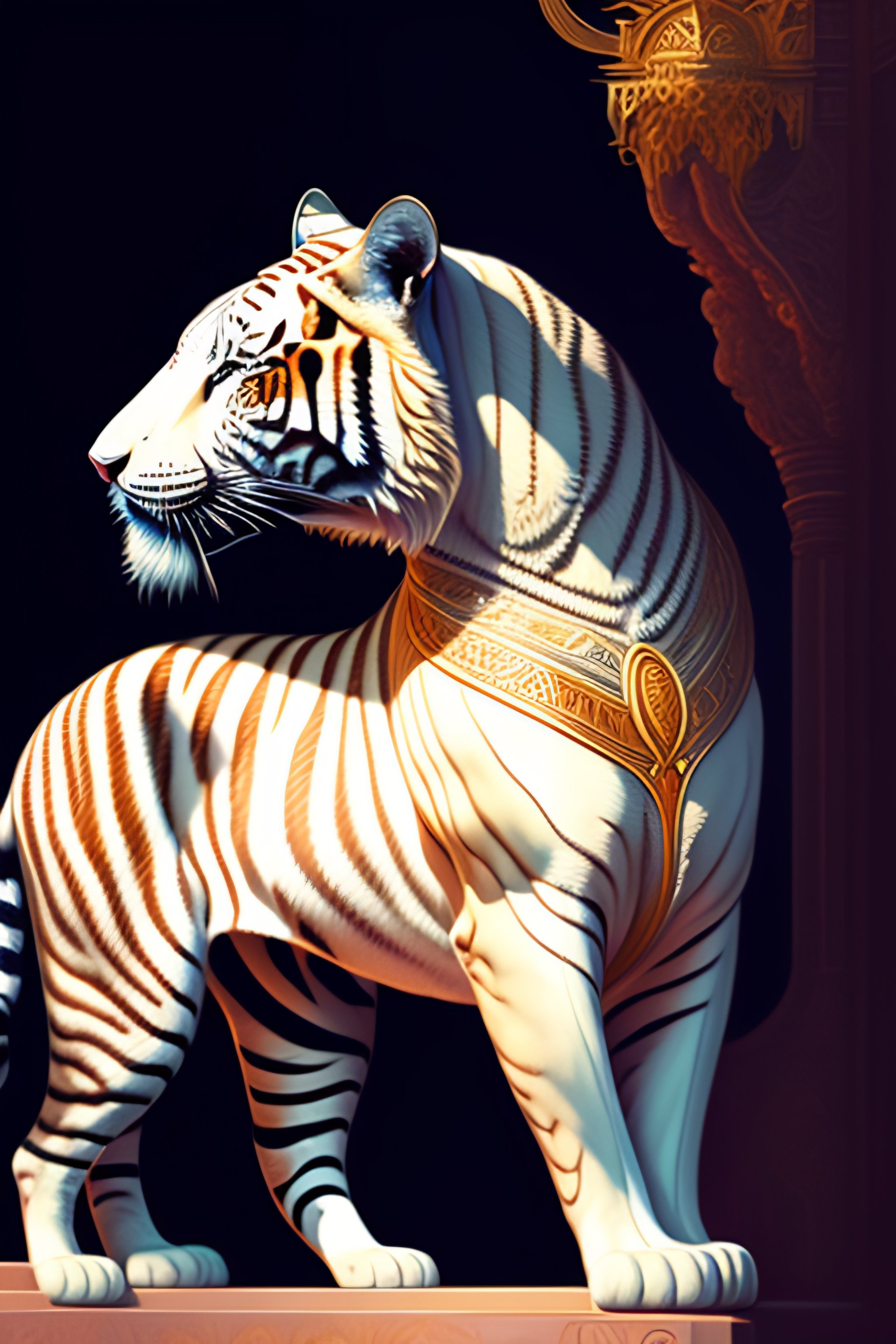 Lexica - A full - body white tiger, wisdom, scrollwork + rococco ...