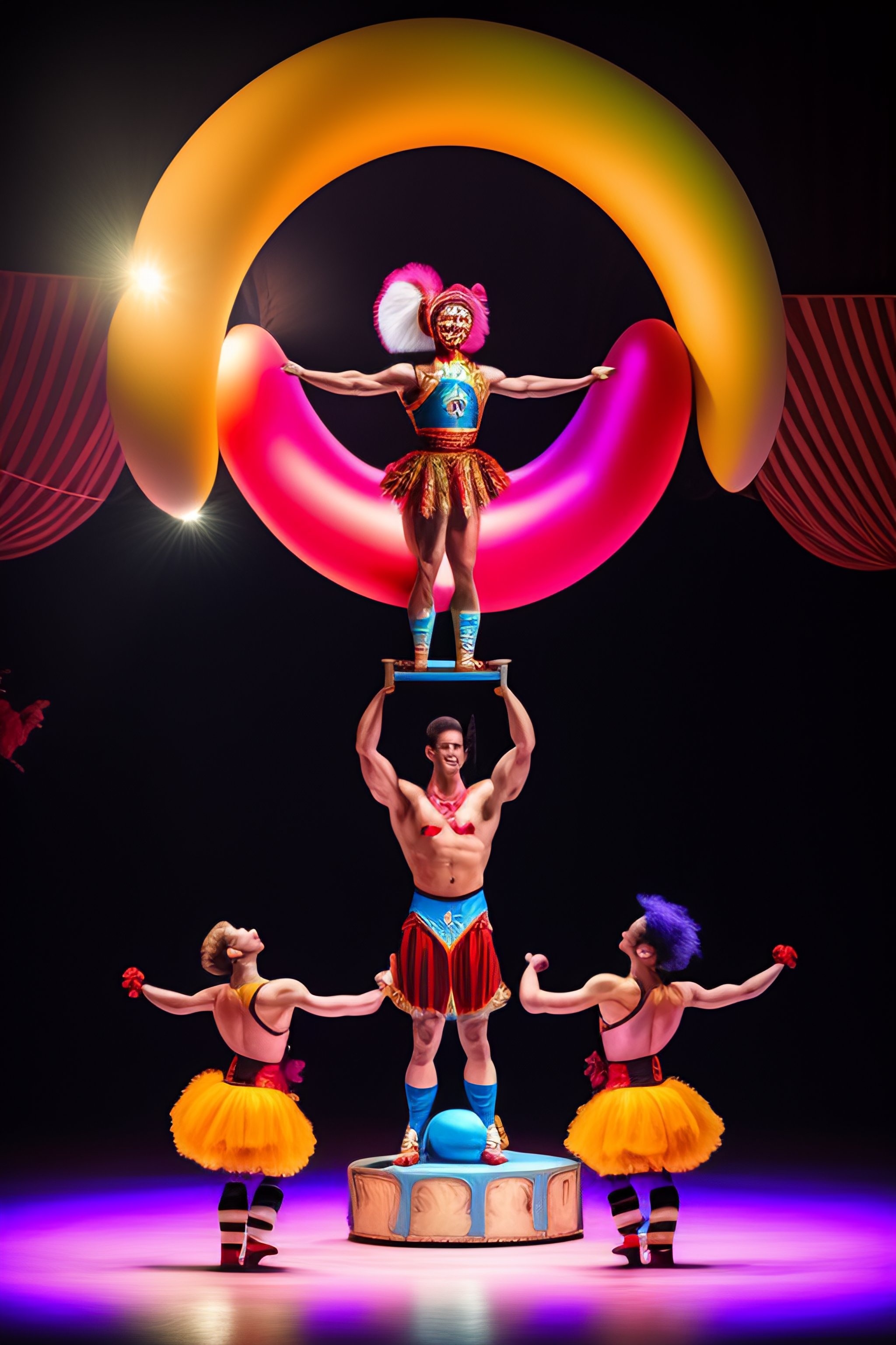 Lexica - A whimsical circus, with acrobats, clowns, and fantastical acts