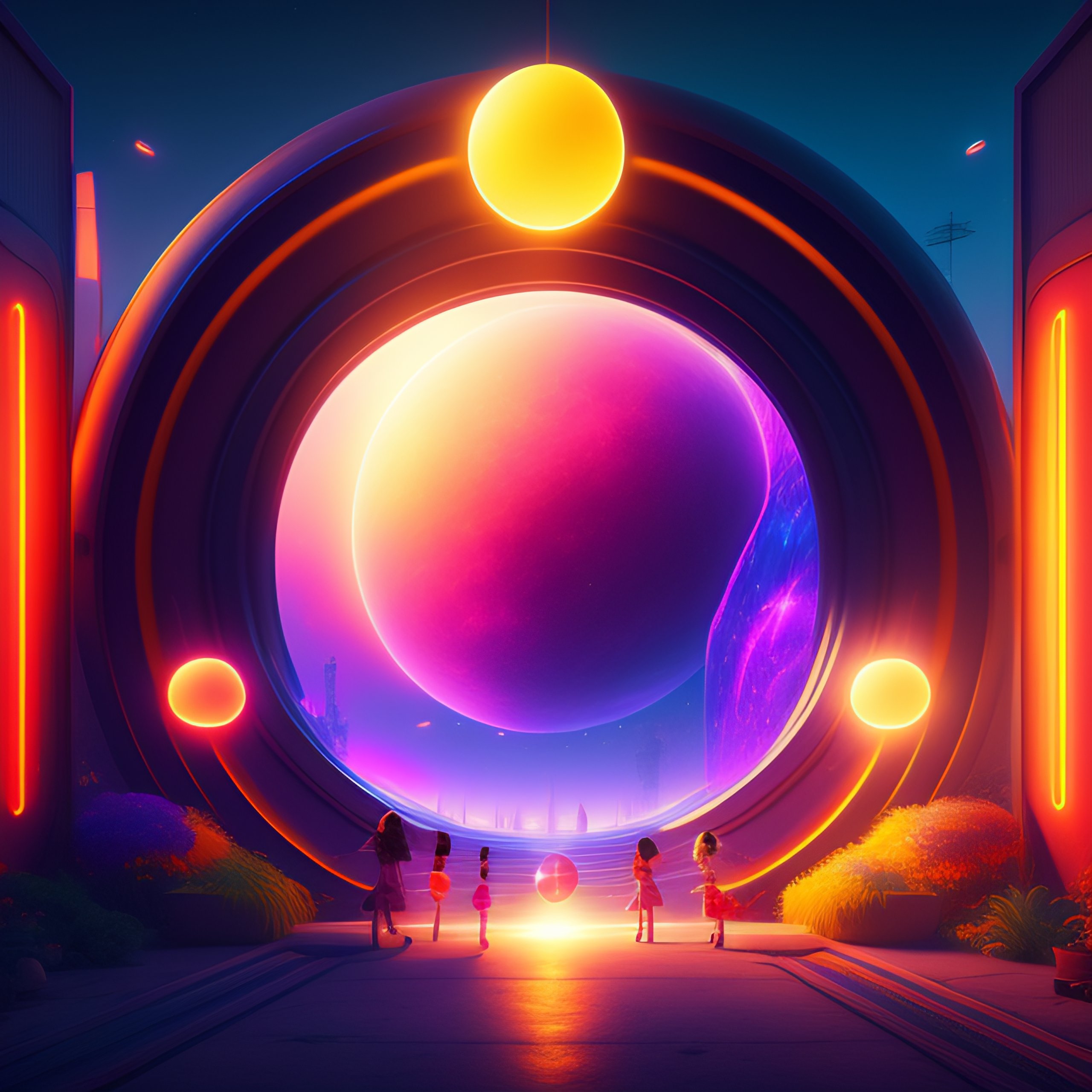 Lexica - A matte painting of children playing with orbs of light in a ...