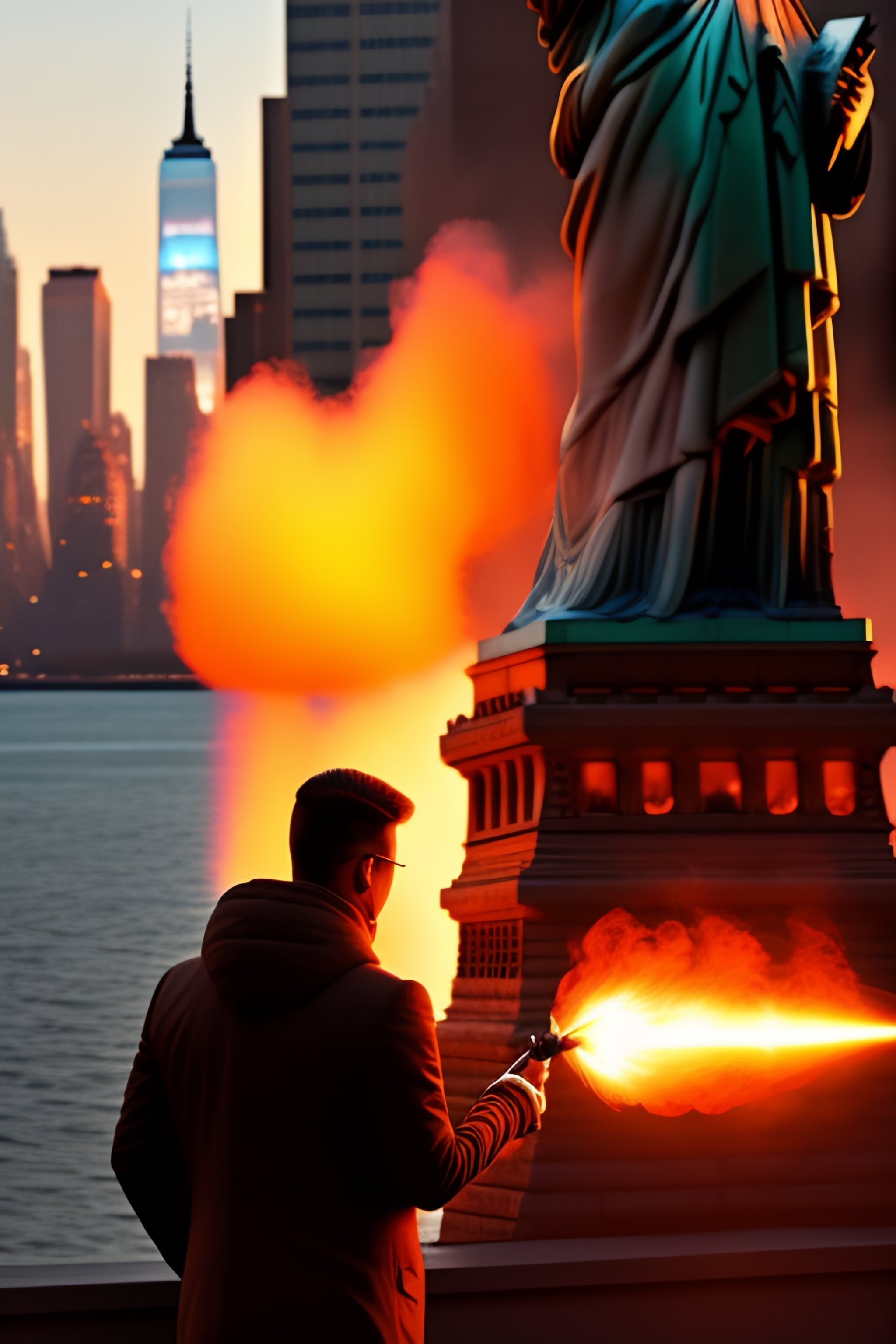 Lexica - Modern magician casting a fireball, in New York next to the ...