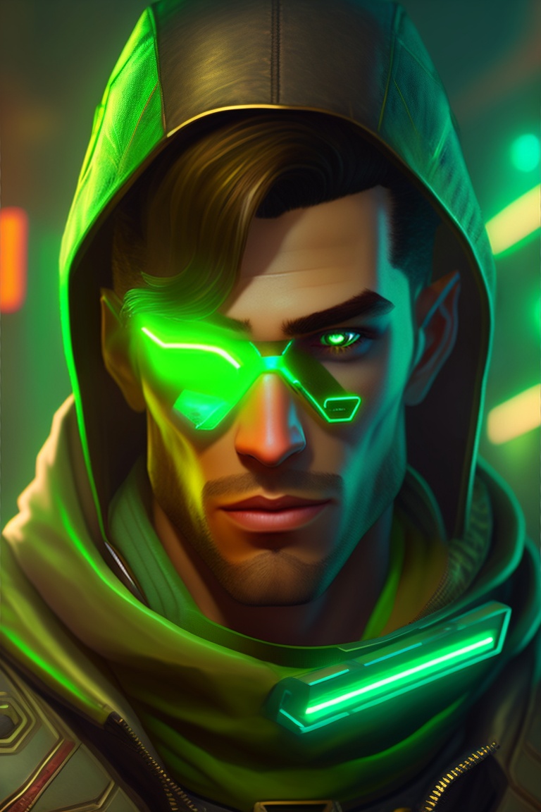 Lexica - Male character, in cyberpunk hood, green neon, siphon in the ...