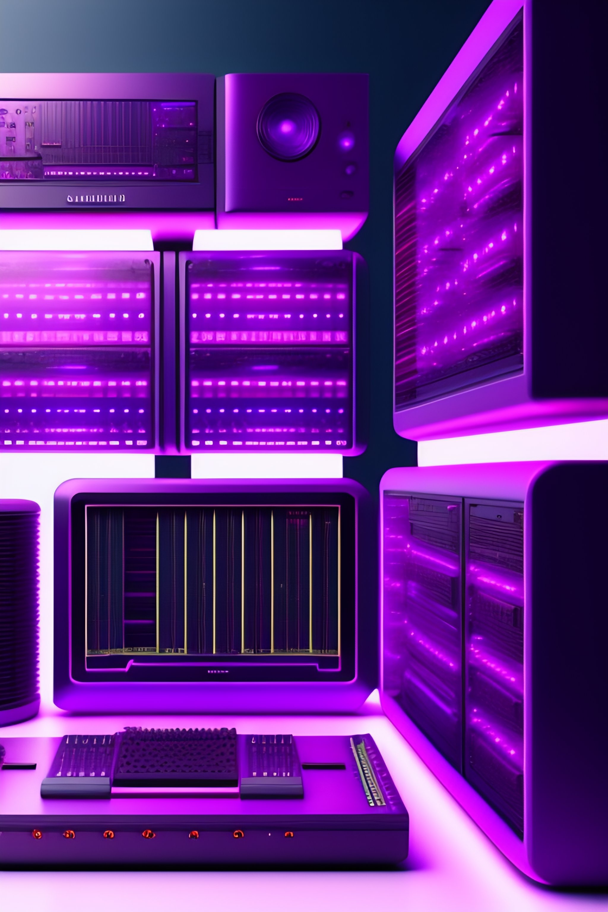 Lexica - 3d purple render of some elcetronics, lots of cables, analogic ...