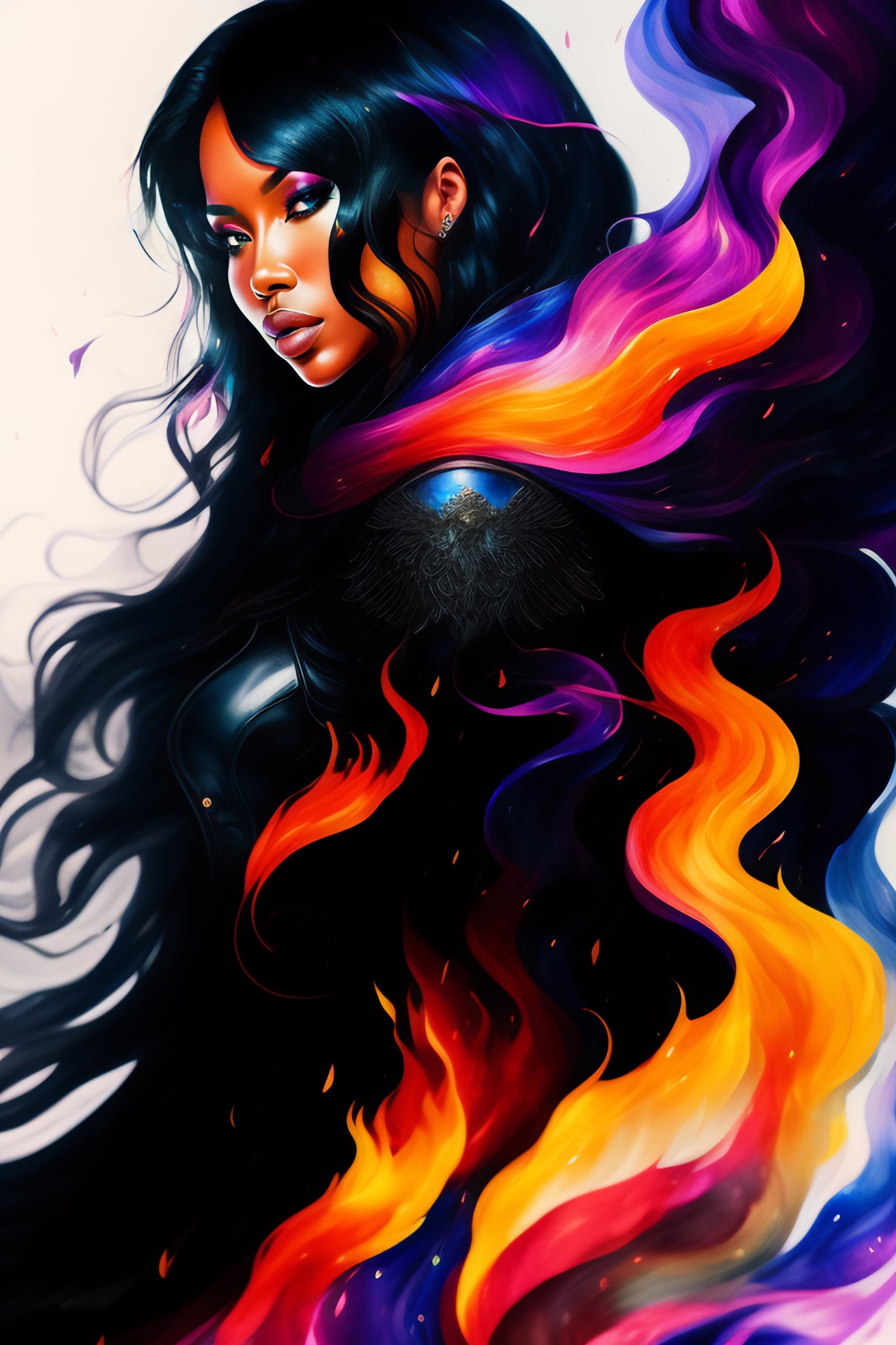 Lexica - Watercolor style, beautiful black witch fighting deamon ...