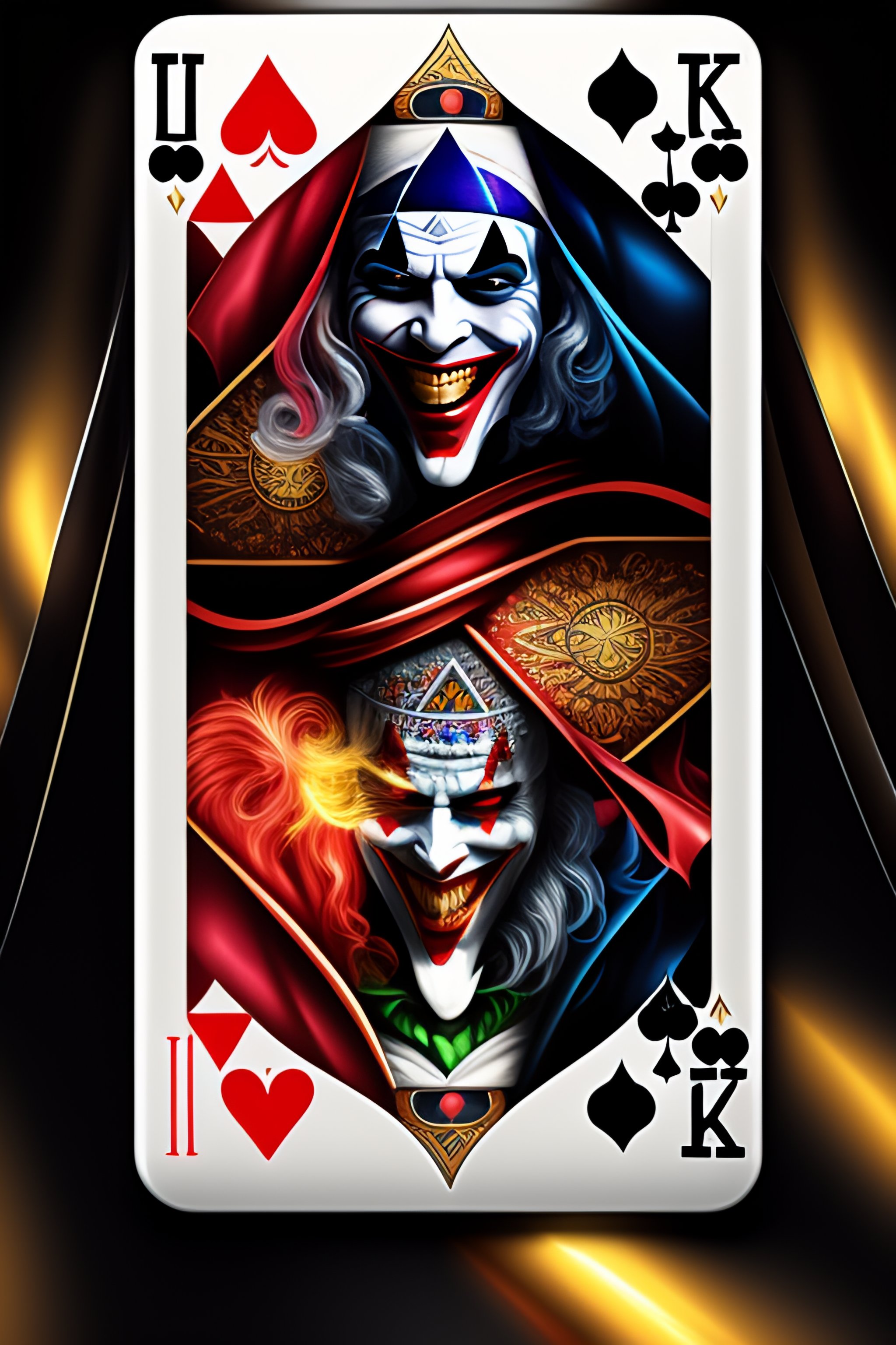 Lexica - An extremely complex mobile phone, the joker king on a deck of cards concept art