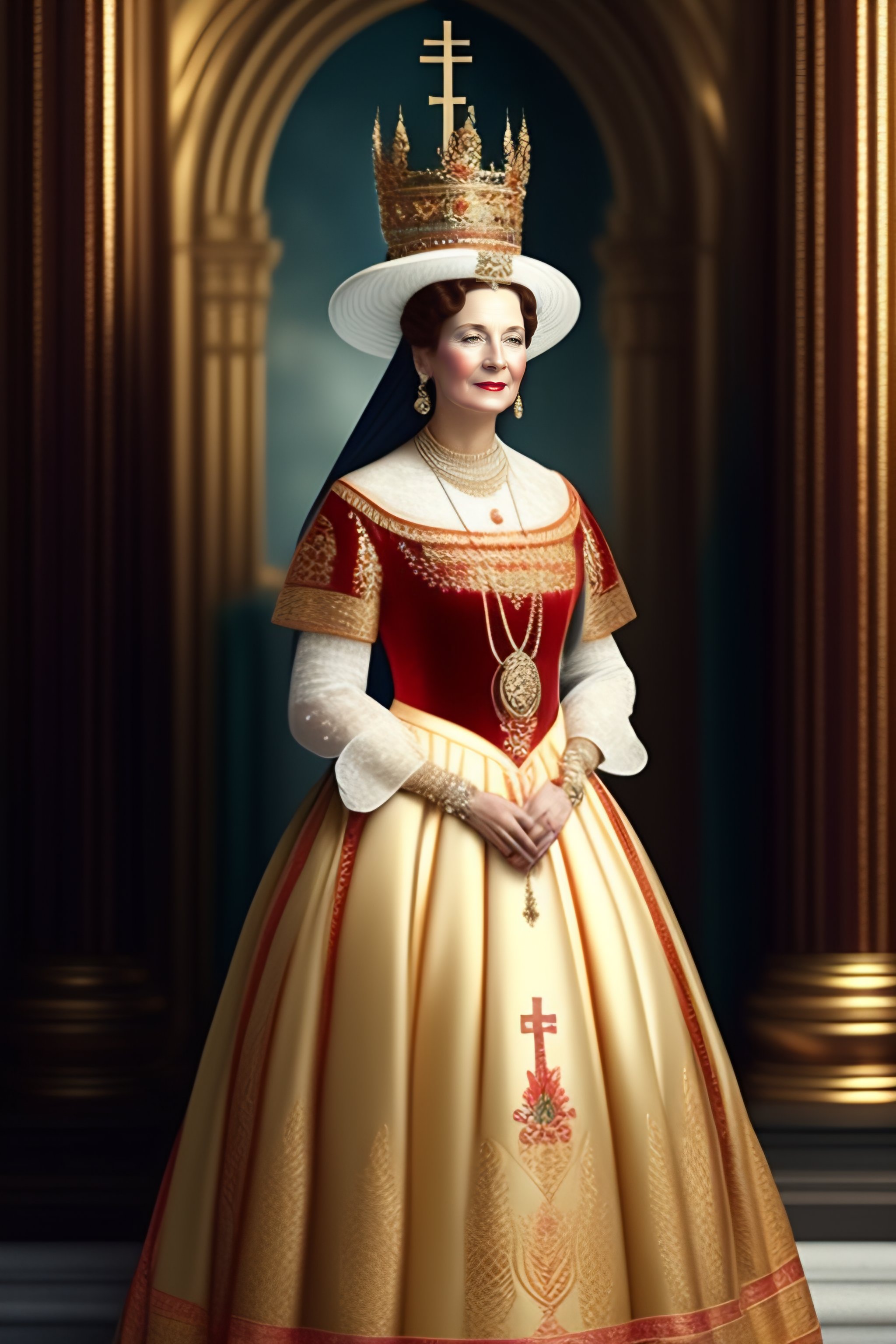 Lexica - Picture of a european dowager queen wearing long dress and ...