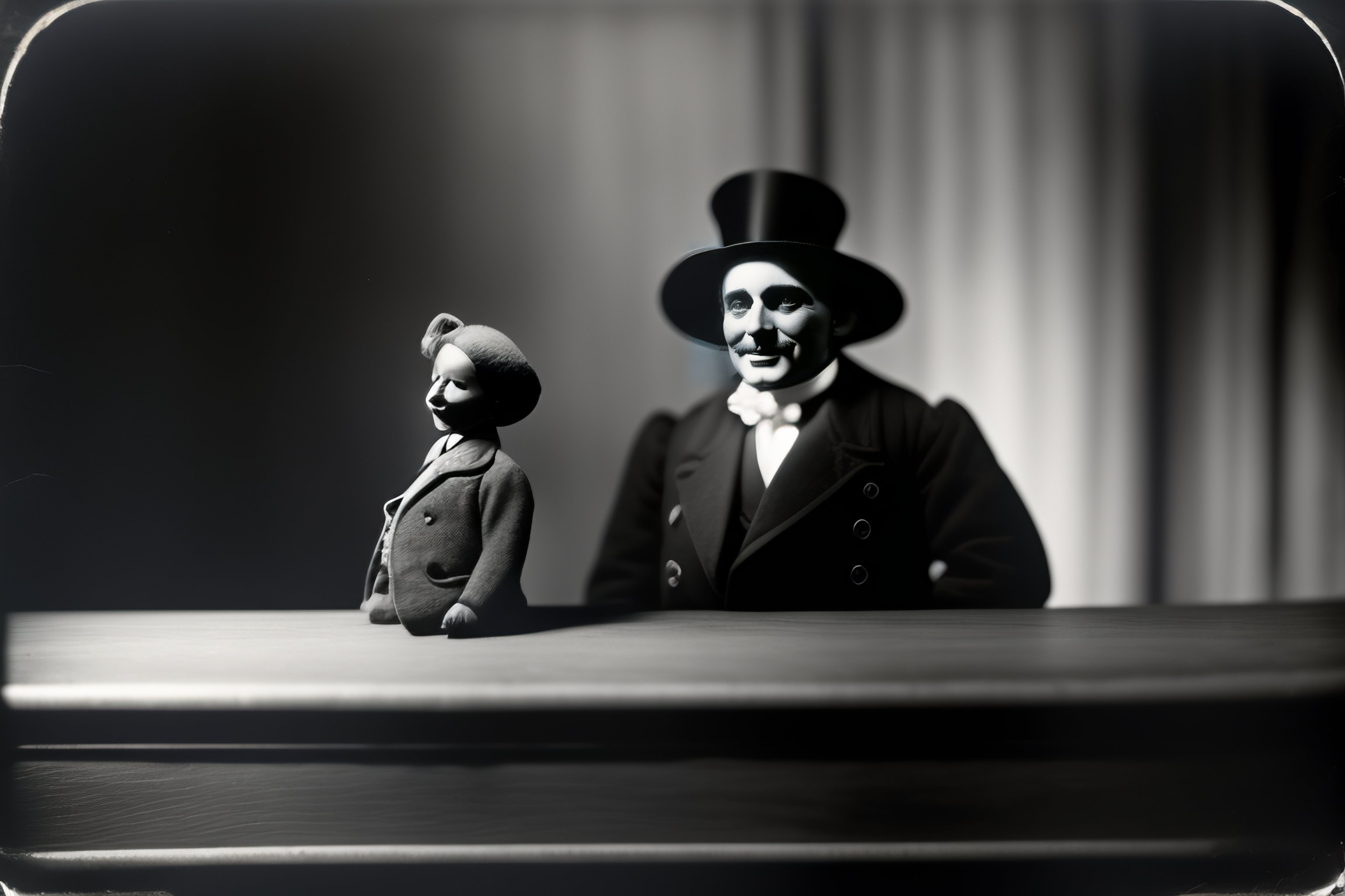 Lexica - Ventriloquist figure laying on a stage, smiling, photograph ...