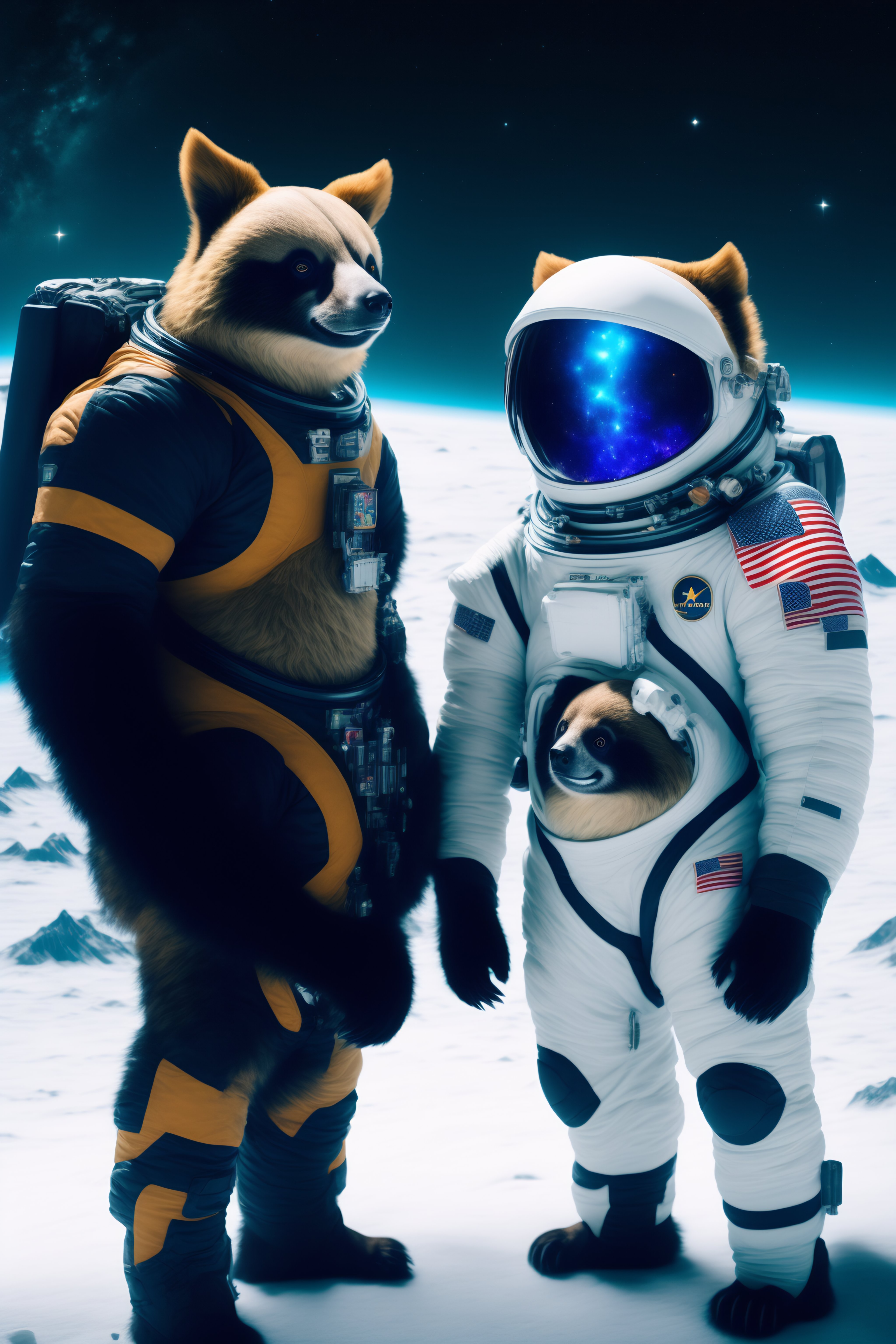 Lexica - A wolverine in a space suit next to a sloth in a space suit on ...