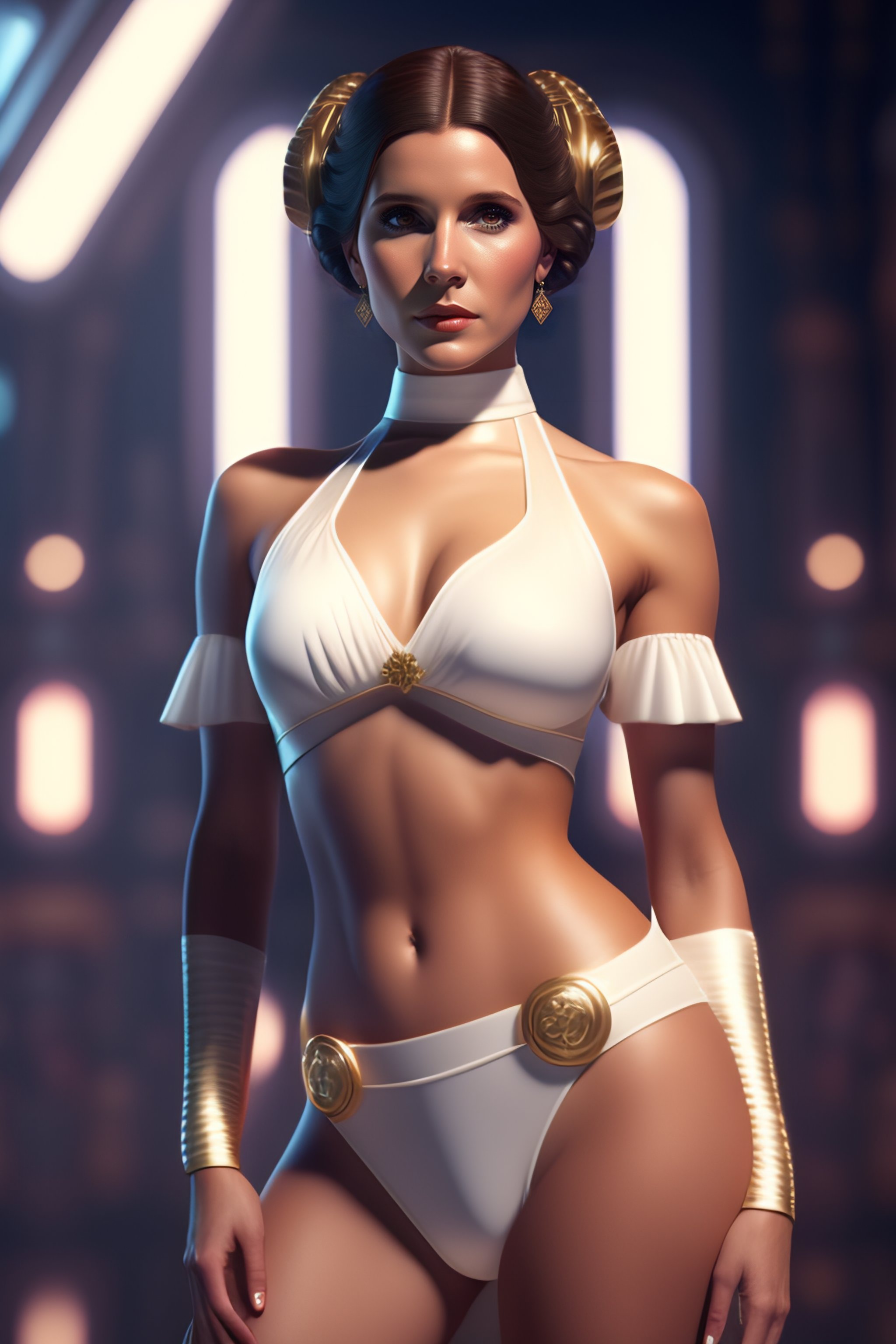 Lexica - String bikini, full length, legs, young Carrie Fisher as Princess Leia, anatomy, bathed ...