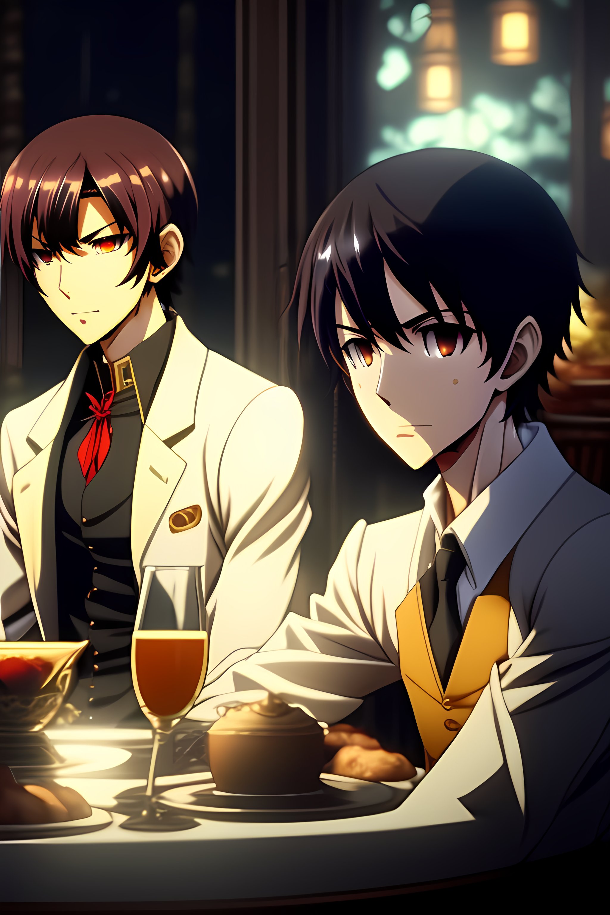 Lexica - Yagami light and lelouch and eren yeager sitting on table ...