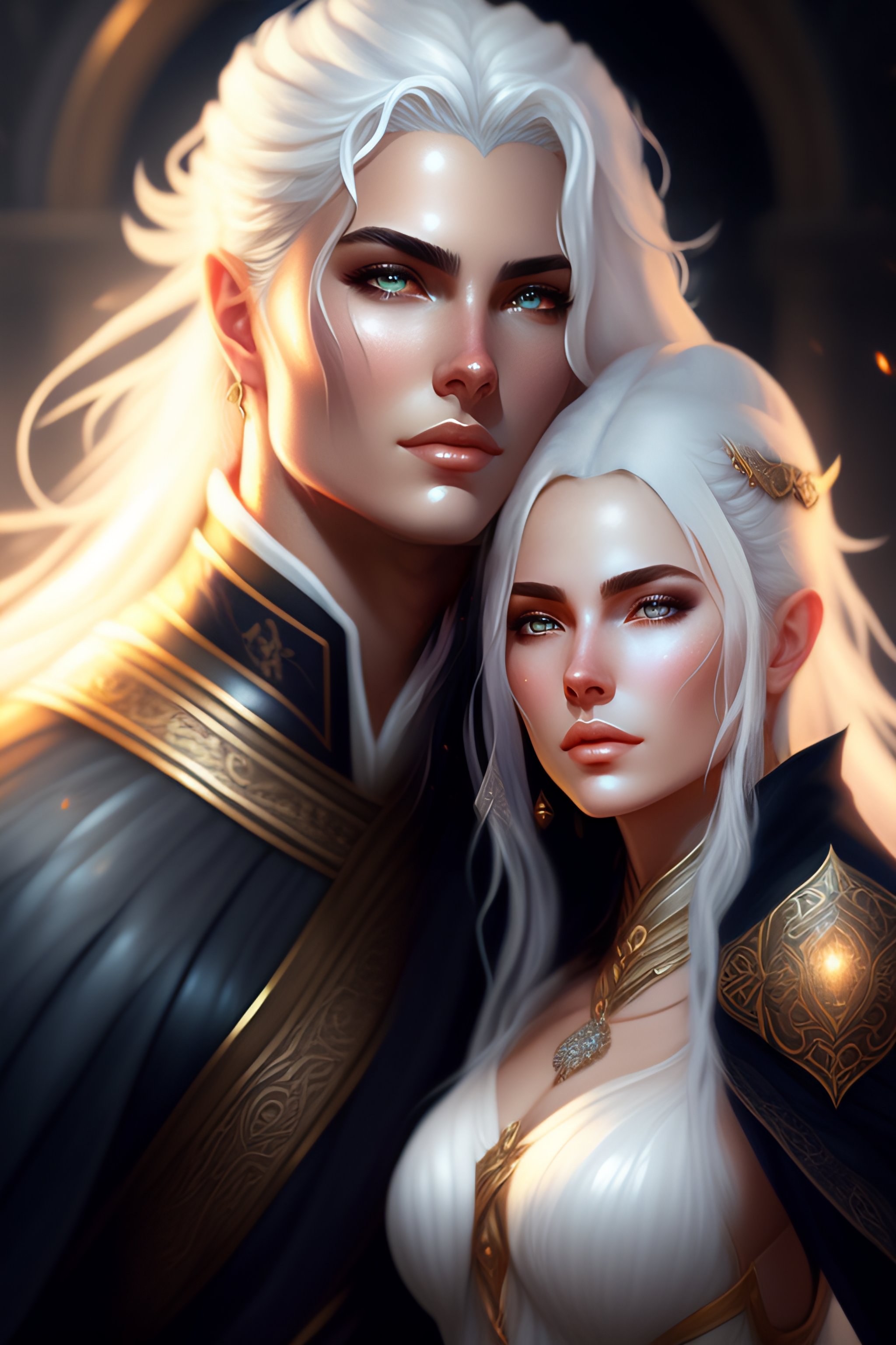 Lexica - Mage godess with white hair, mage god with black hair, pale ...