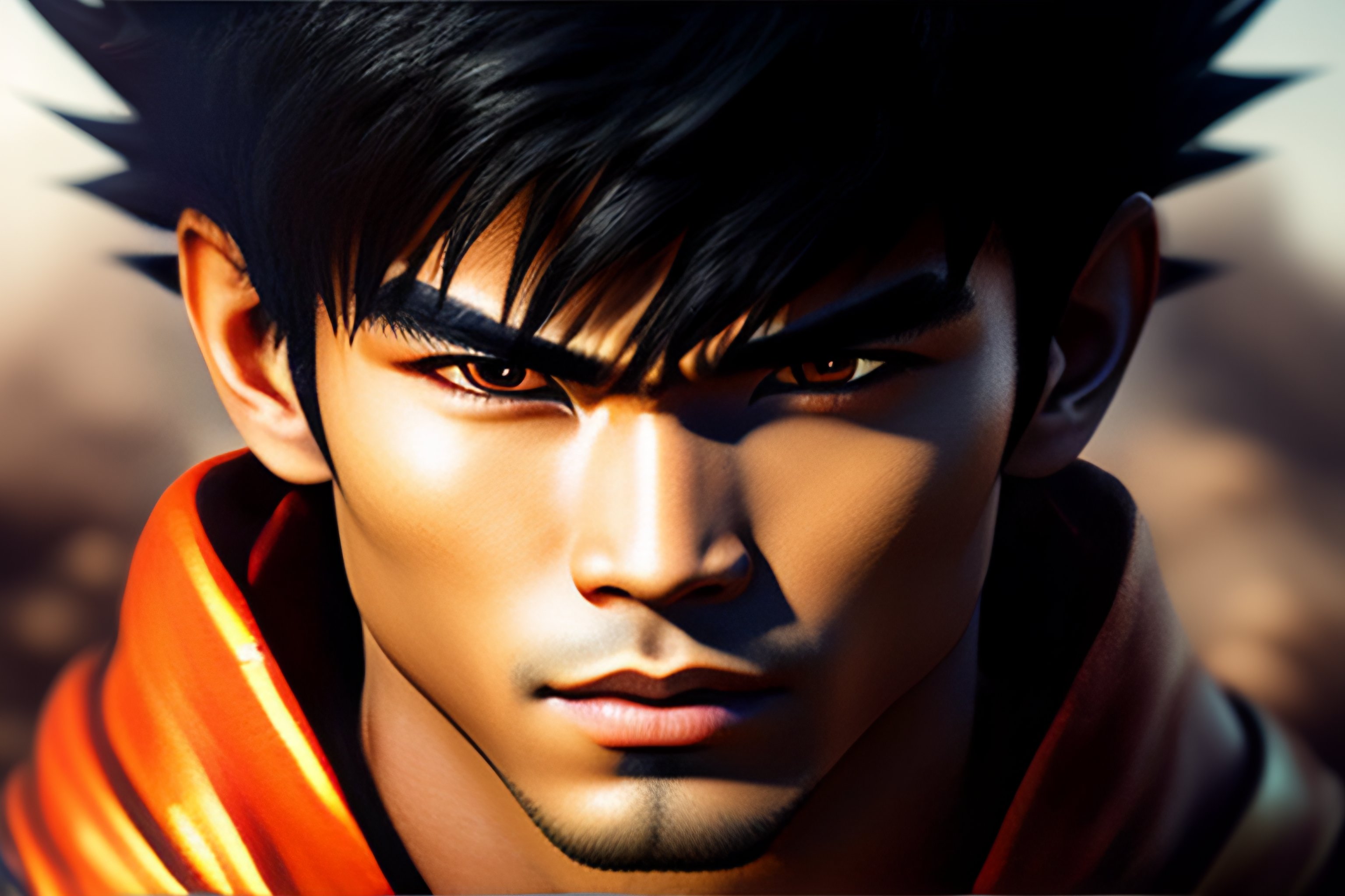Lexica - Son Goku, ultra realistic photo; beautiful eyes, with a ...