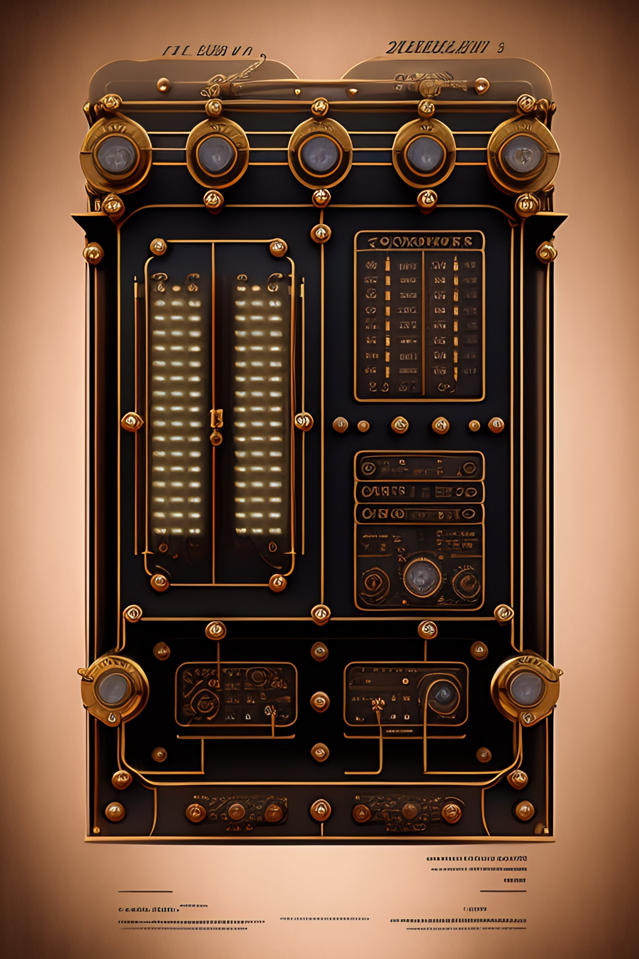 Lexica - Steampunk patent drawing front view of a control panel with ...